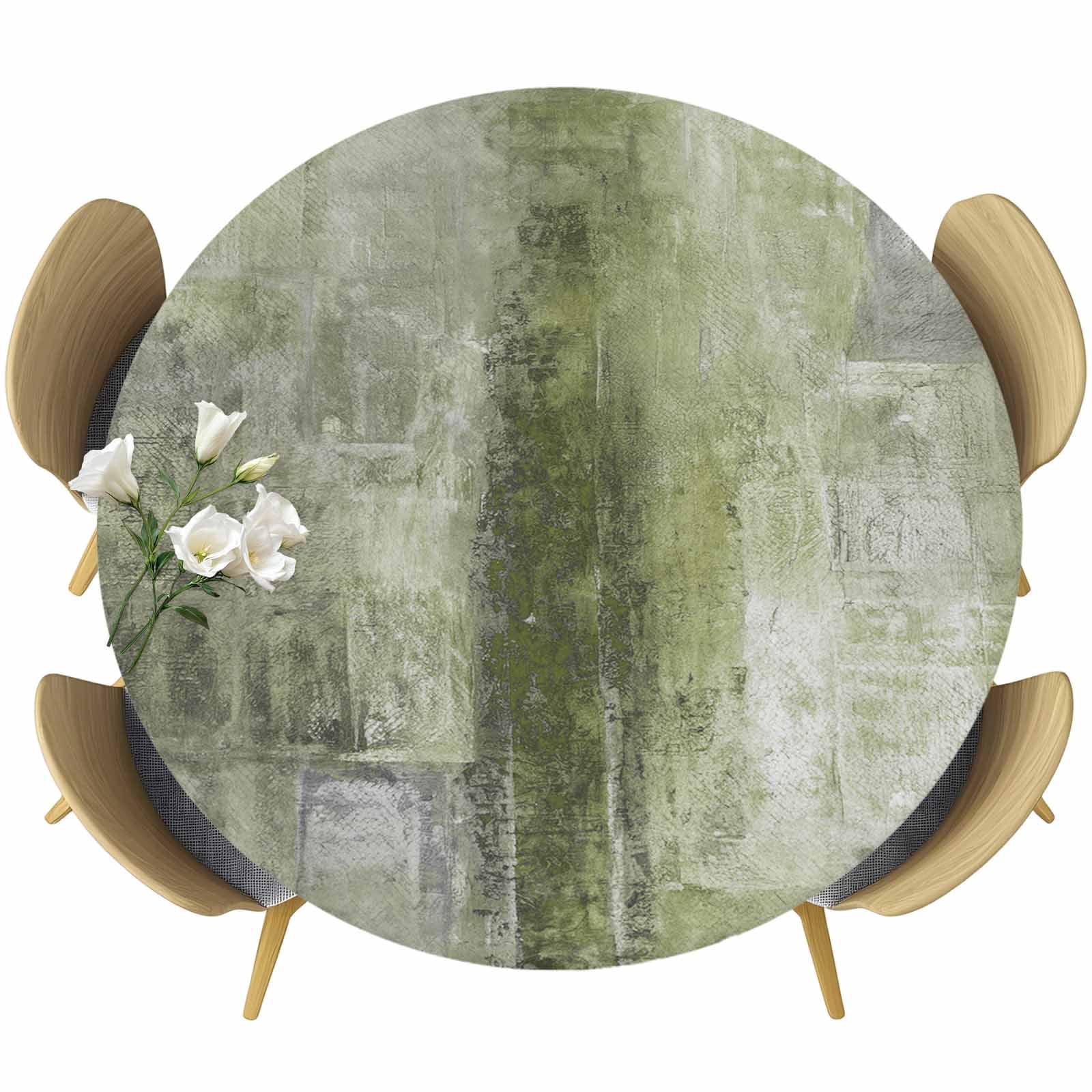 Sage Green Abstract Round Fitted Table Cover Vintage Graffiti Mottled ...