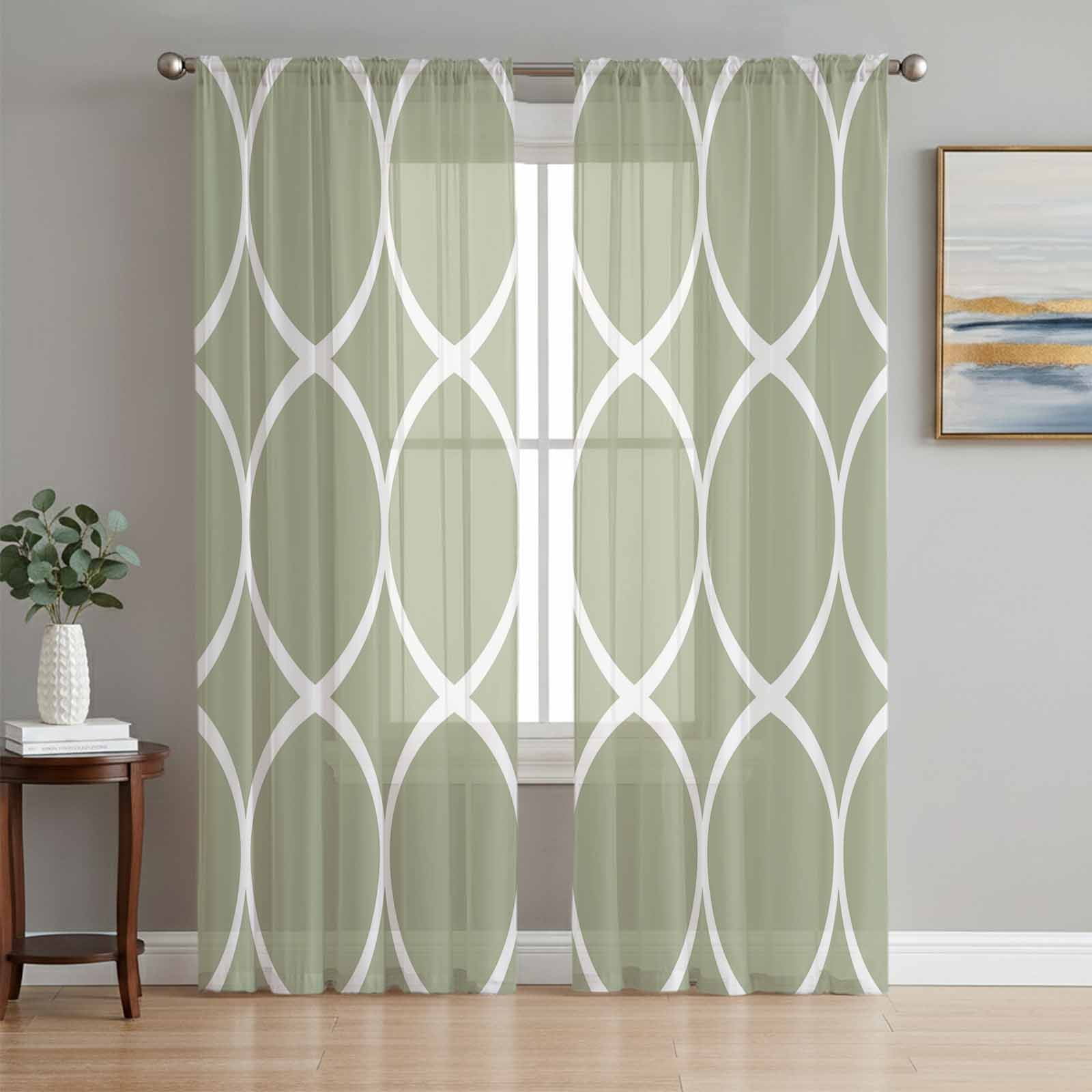 Sage Green Abstract Semi Sheer Curtains 96 Inch Length 2 Panels Set ...