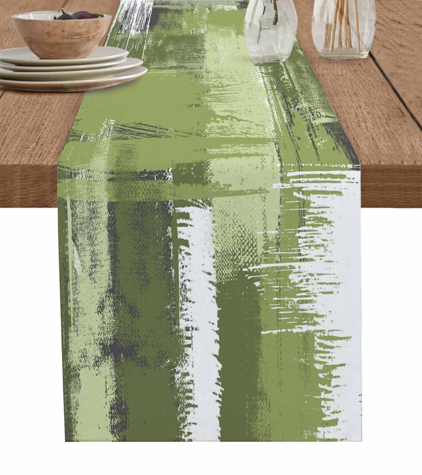 Sage Green Abstract Table Runner 60 Inches, Modern Mottled Art Oil ...