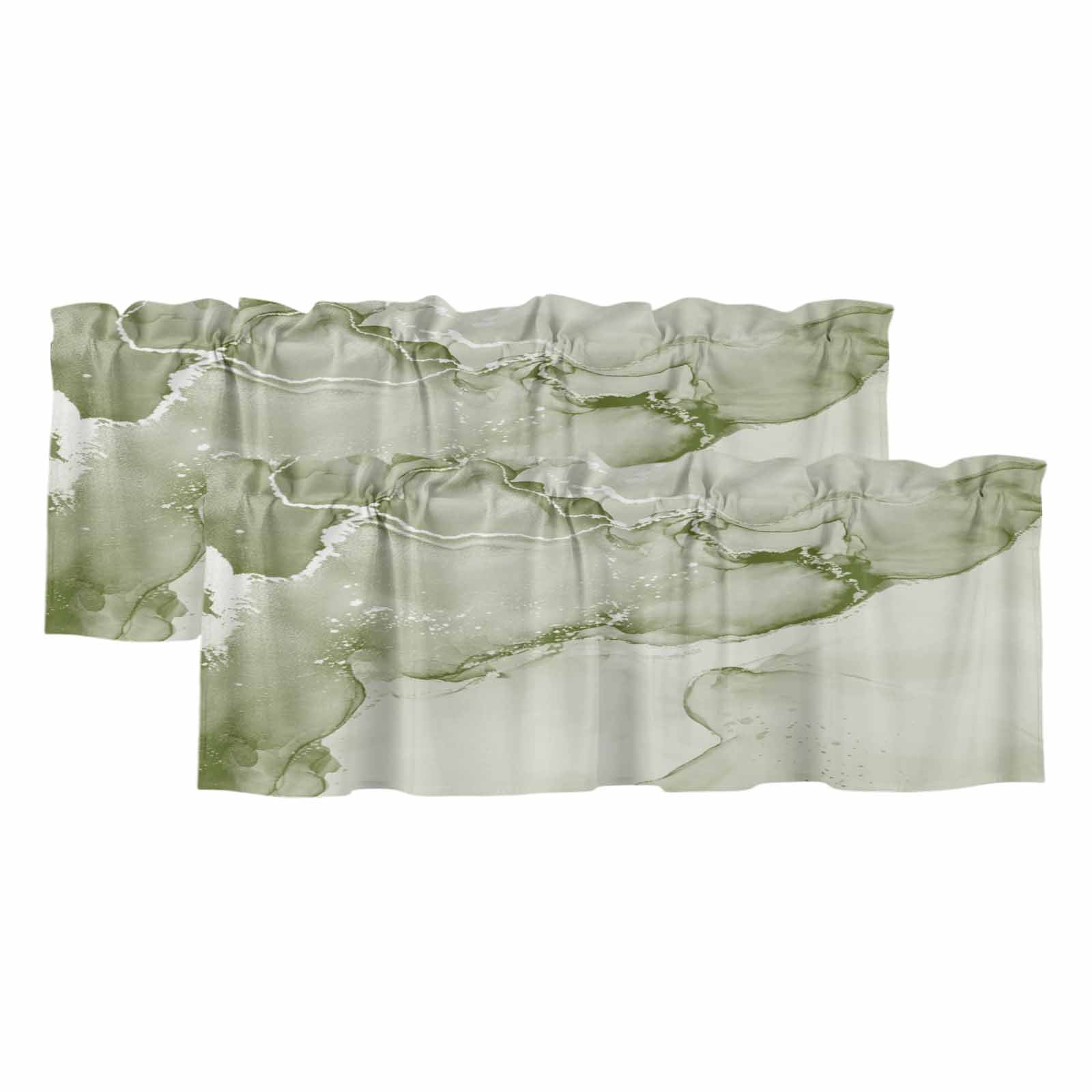 Sage Green Abstract Valances for Windows 2 Panels Silver Marble Ripples ...