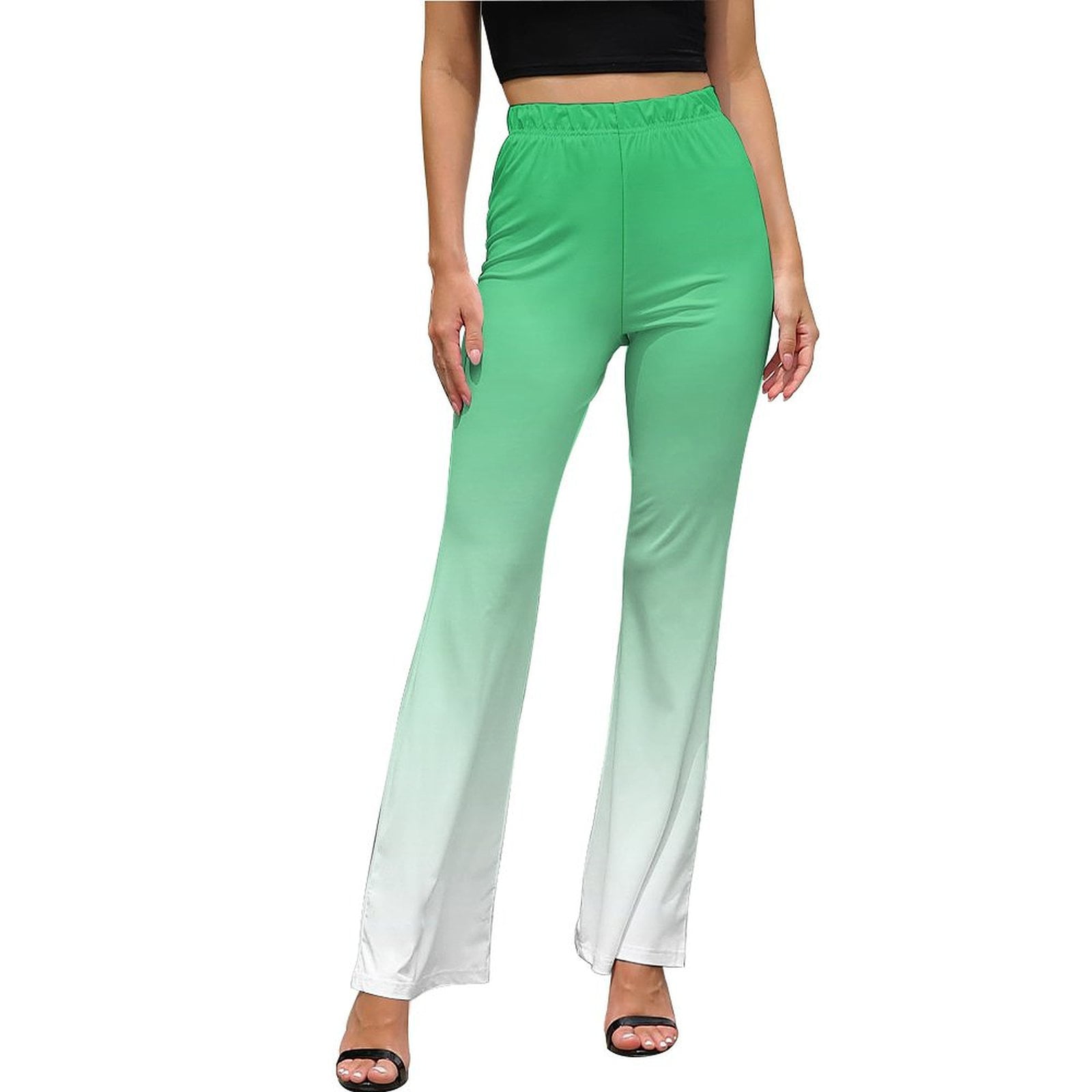 Sage Green And White Gradient High Waisted Casual Flared Trousers Summer Home Pants Gift Street ...