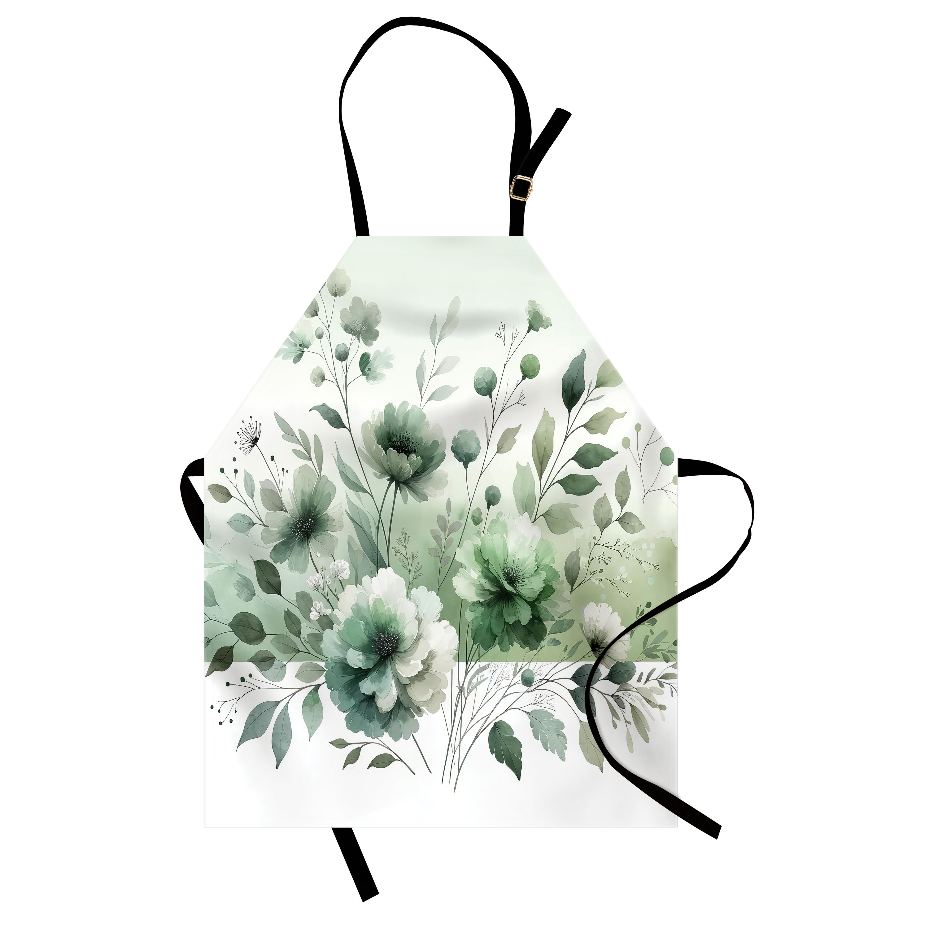 Sage Green Apron, Modern Farmhouse Leafy Composition of Flowers ...