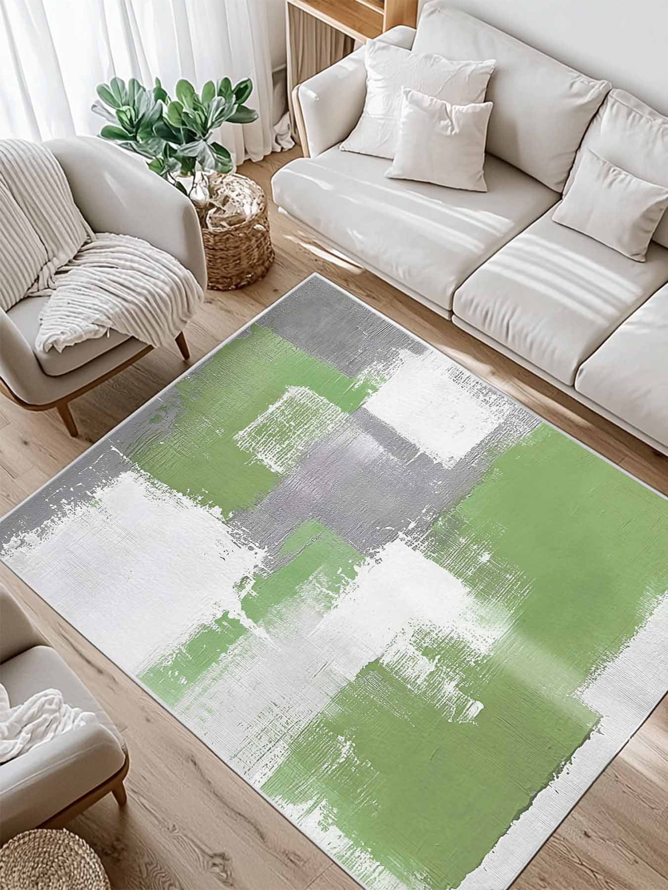 Sage Green Area Rug for Bedroom 3x5 Ft Gray Graffiti Color Block ...