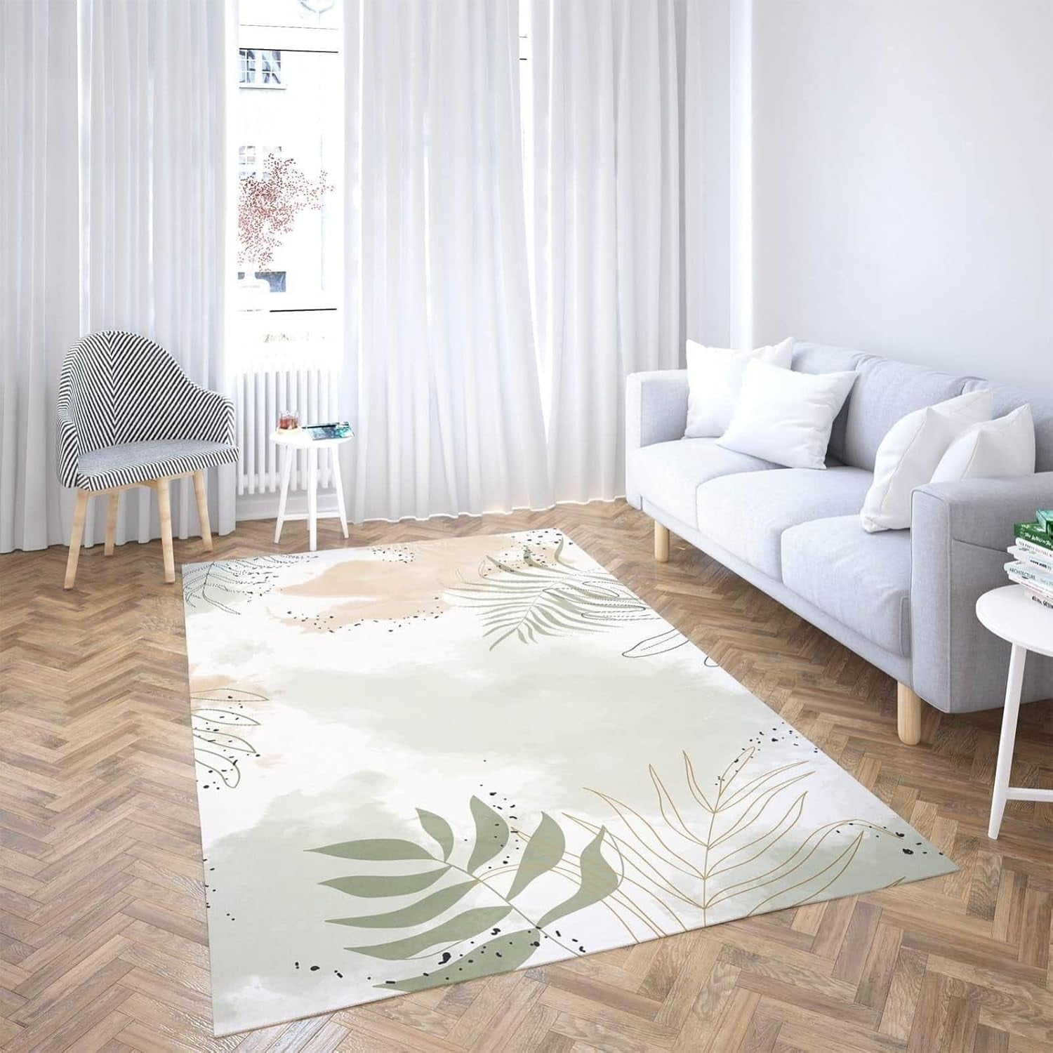 Sage Green Area Rug, Minimalist Modern Plant Rugs, Soft Fluffy Anti ...