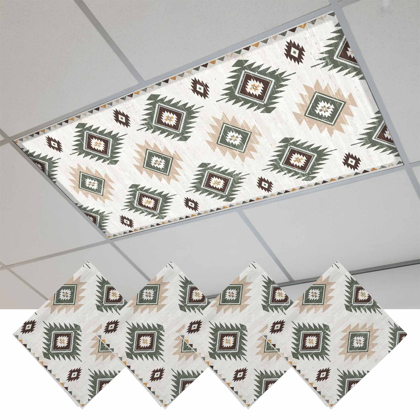 Sage Green Aztec Fluorescent Light Covers, Southwest Boho Ethnic Chic ...