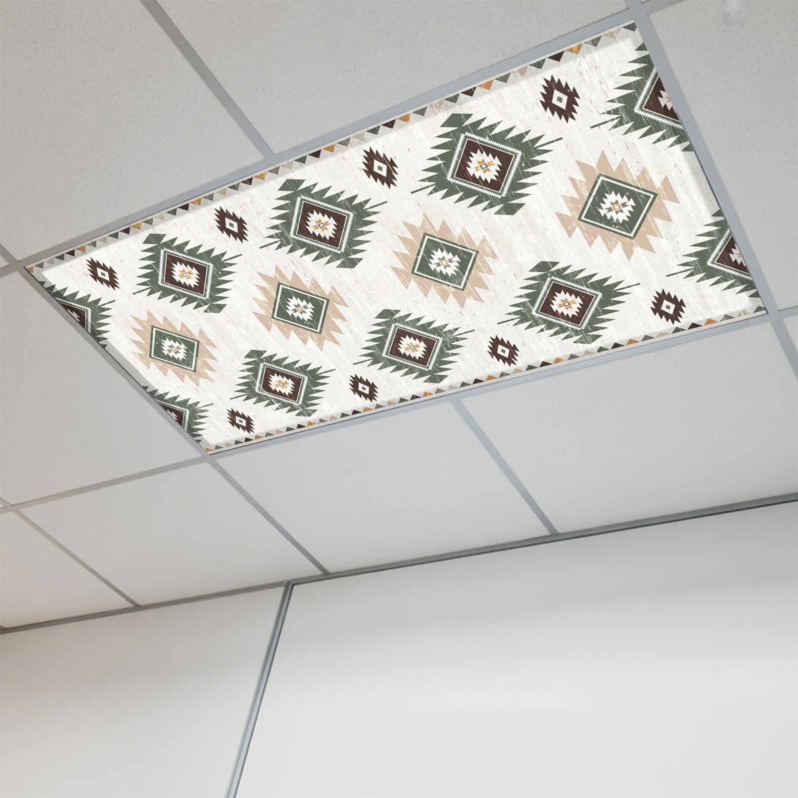 Sage Green Aztec Fluorescent Light Covers, Southwest Boho Ethnic Chic ...