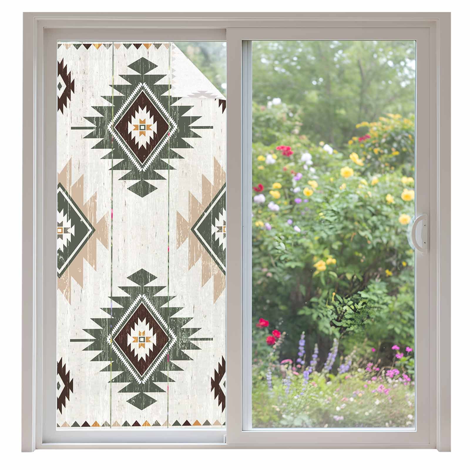 Sage Green Aztec Window Privacy Film, Southwest Boho Ethnic Chic Motifs ...