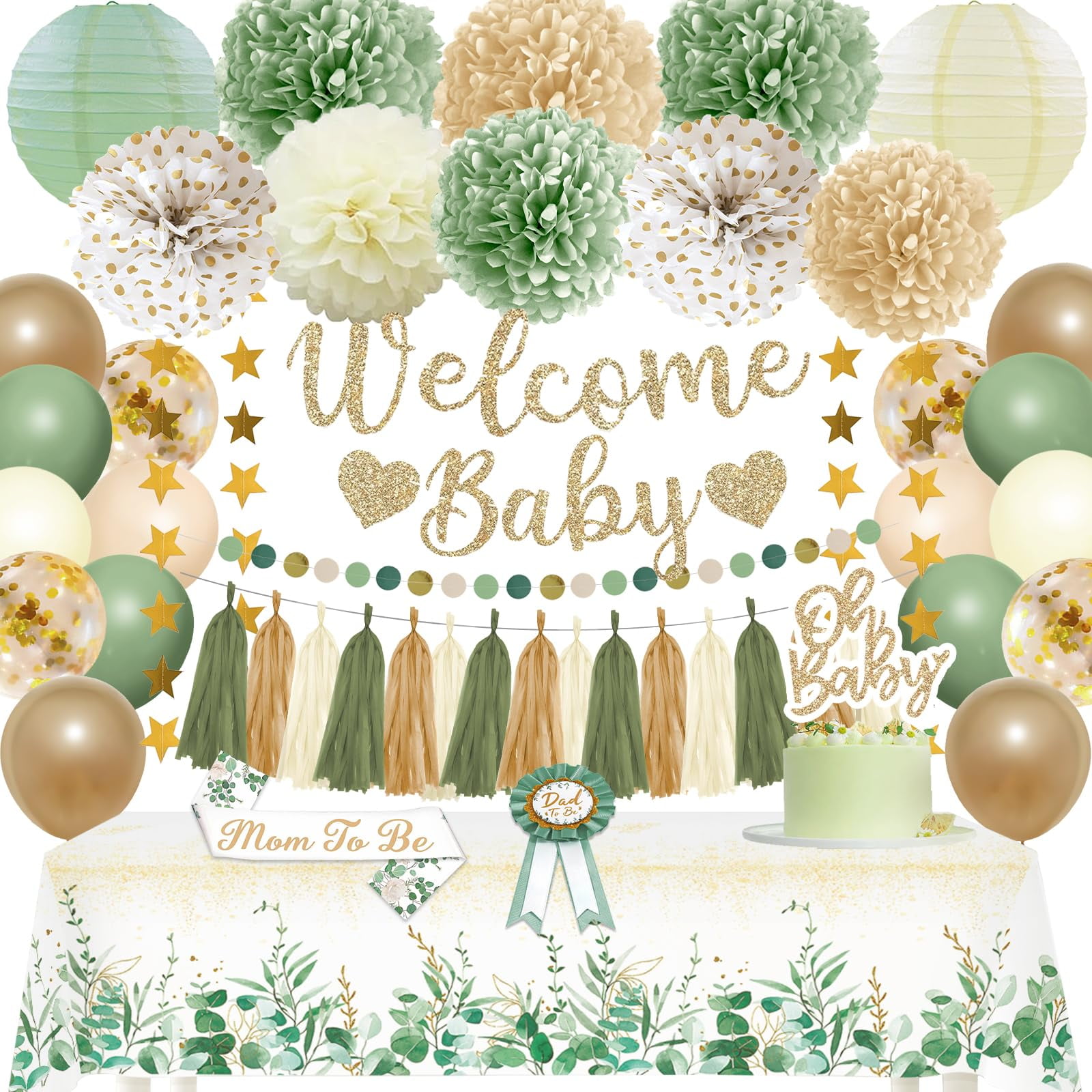 Sage Green Baby Shower Decorations Gender Neutral Baby Shower Decorations Welcome Baby Banner ...