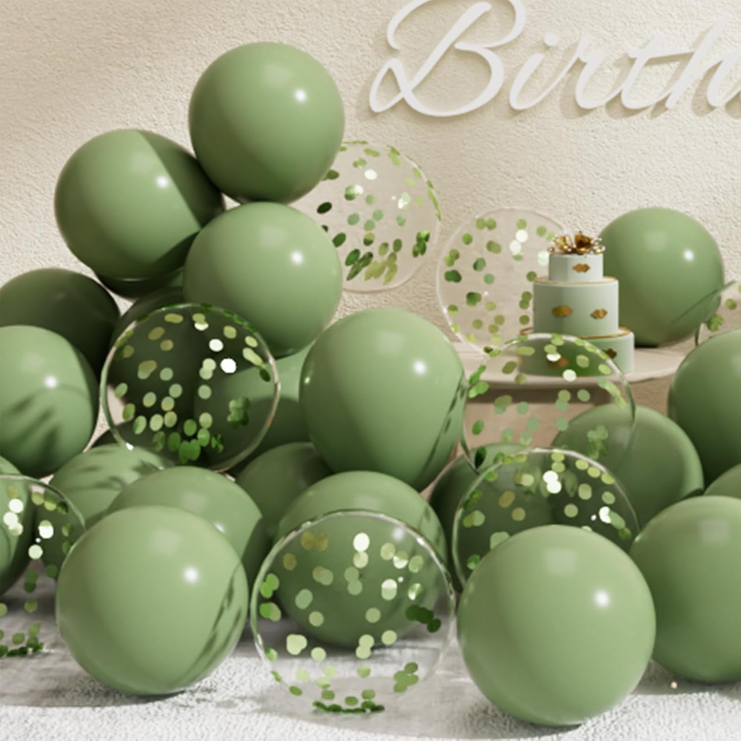 Sage Green Balloons and Confetti Balloons Set 47PCS Latex Helium Olive ...
