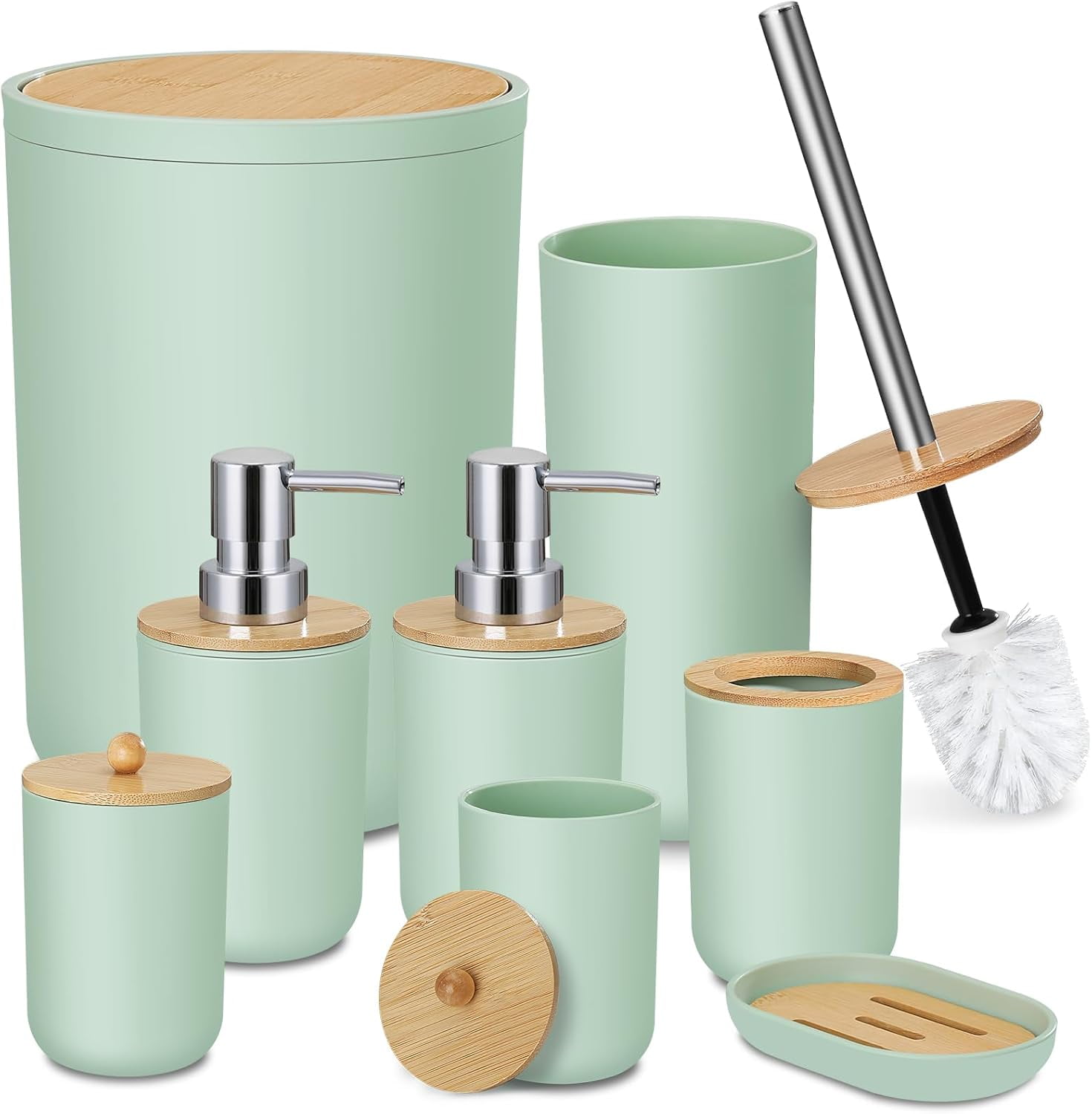 Sage Green Bathroom Accessories, 8 Pack Bathroom Decor Accessory Set ...