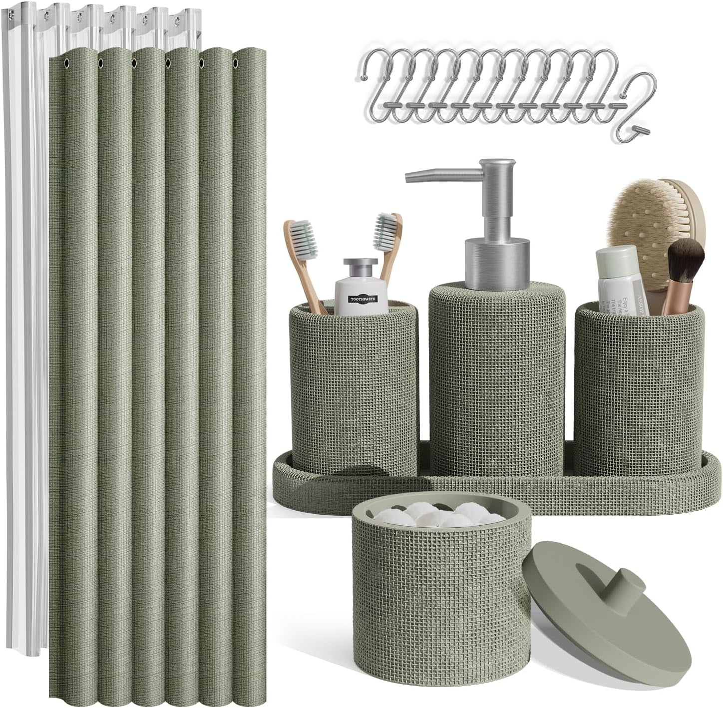 Sage Green Bathroom Set - Bathroom Accessories Set, 19PC Bathroom ...