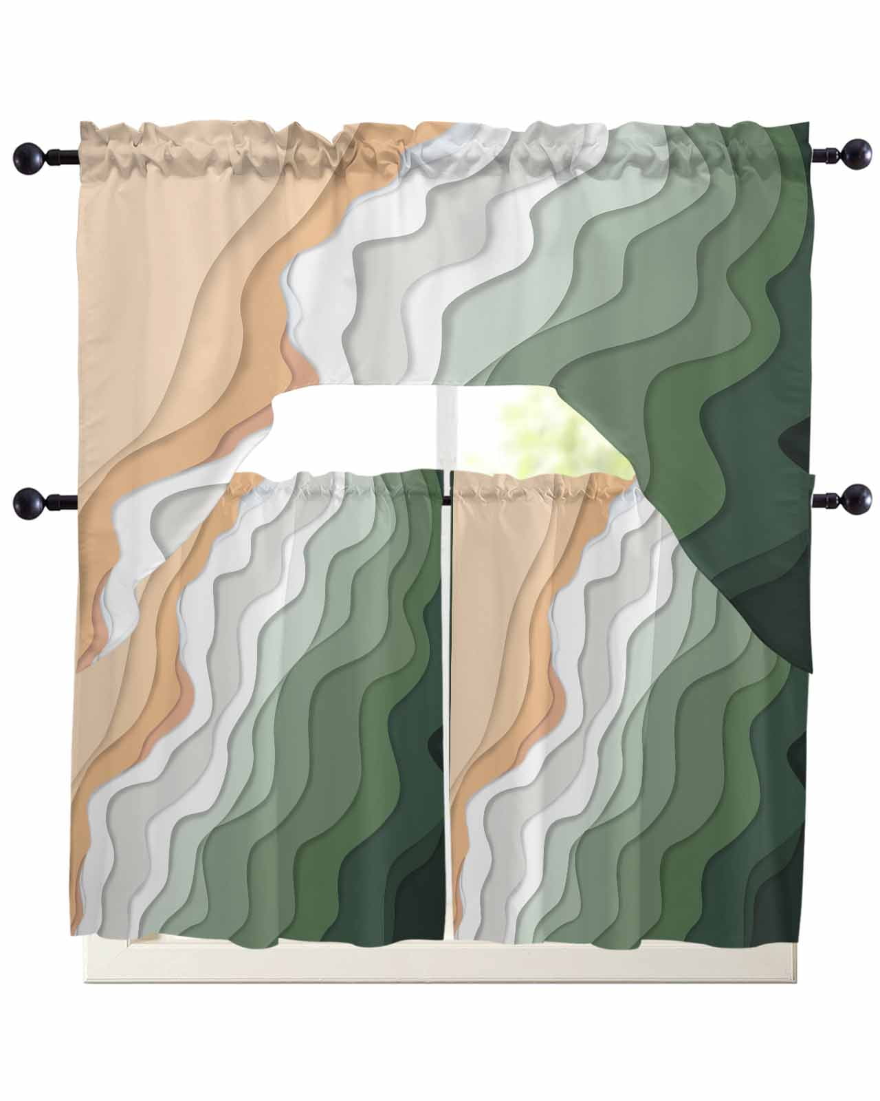 Sage Green Beach Kitchen Curtains Swag Valance and Tier Curtains Set 36 ...