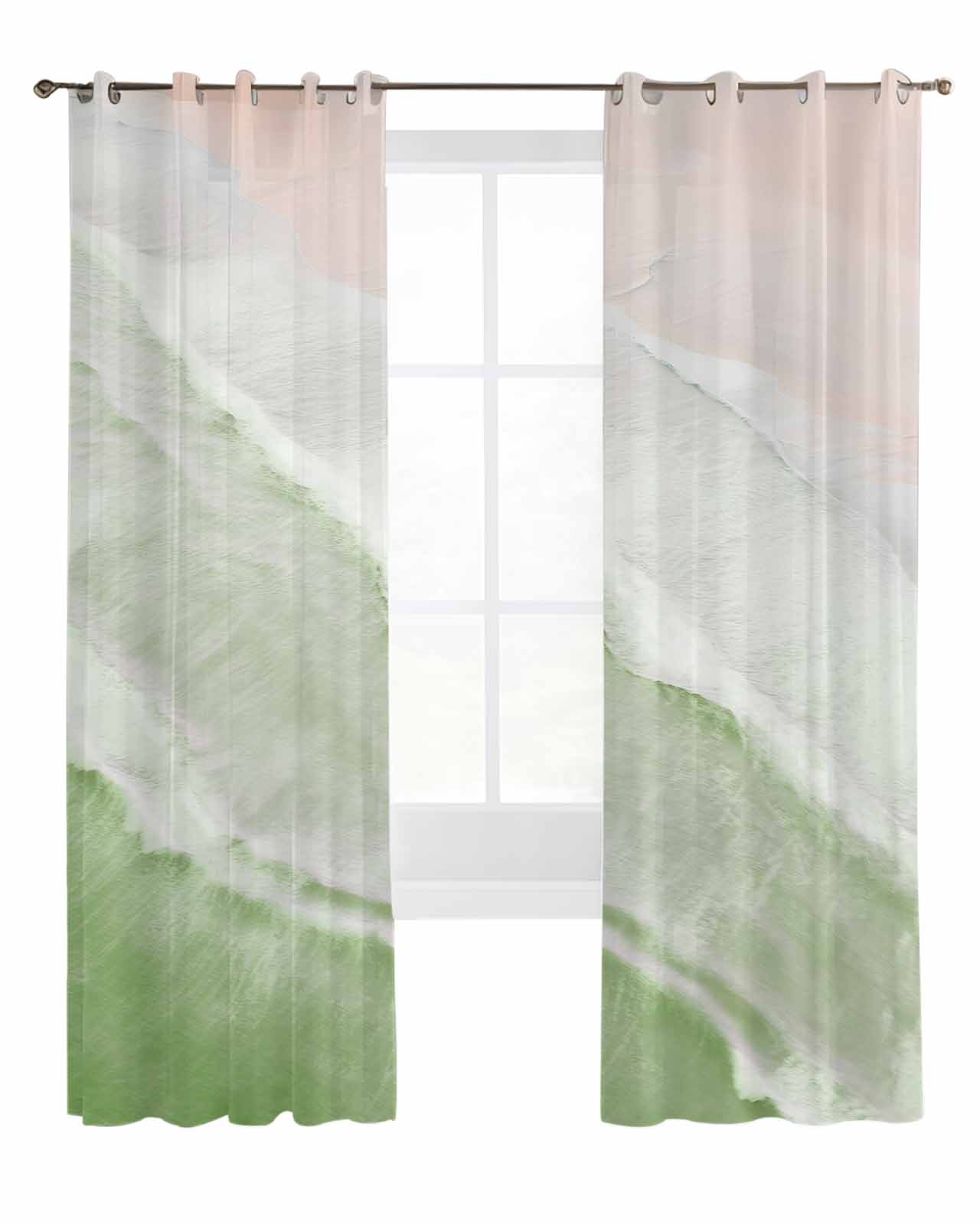 Sage Green Beach Sheer Curtains 84 Inch Length 2 Panels Coastal Waves ...