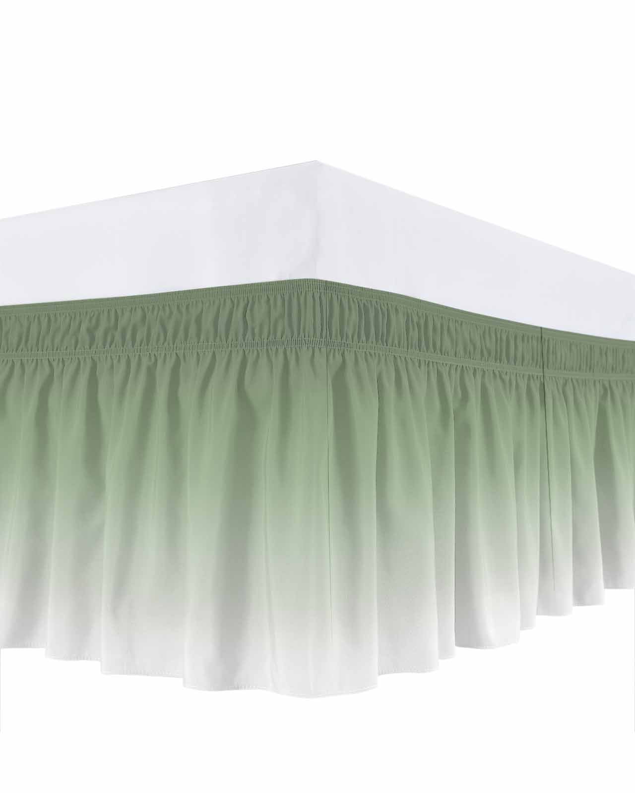 Sage Green Bed Skirt Queen Size, Farmhouse Sage Green Ombre Wrap Around ...