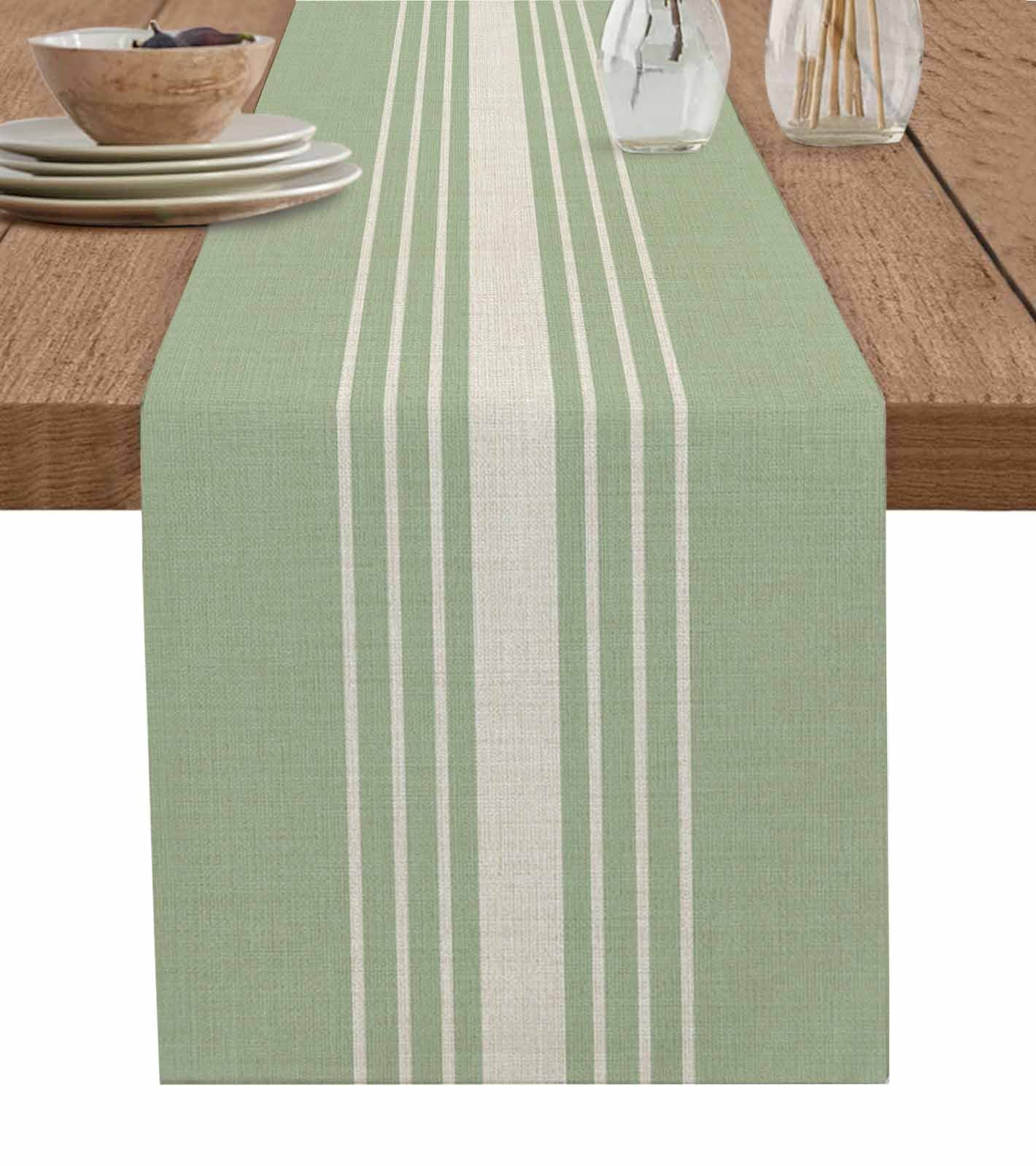 Sage Green Beige Striped Table Runner 72 Inches, Modern Farmhouse Retro ...