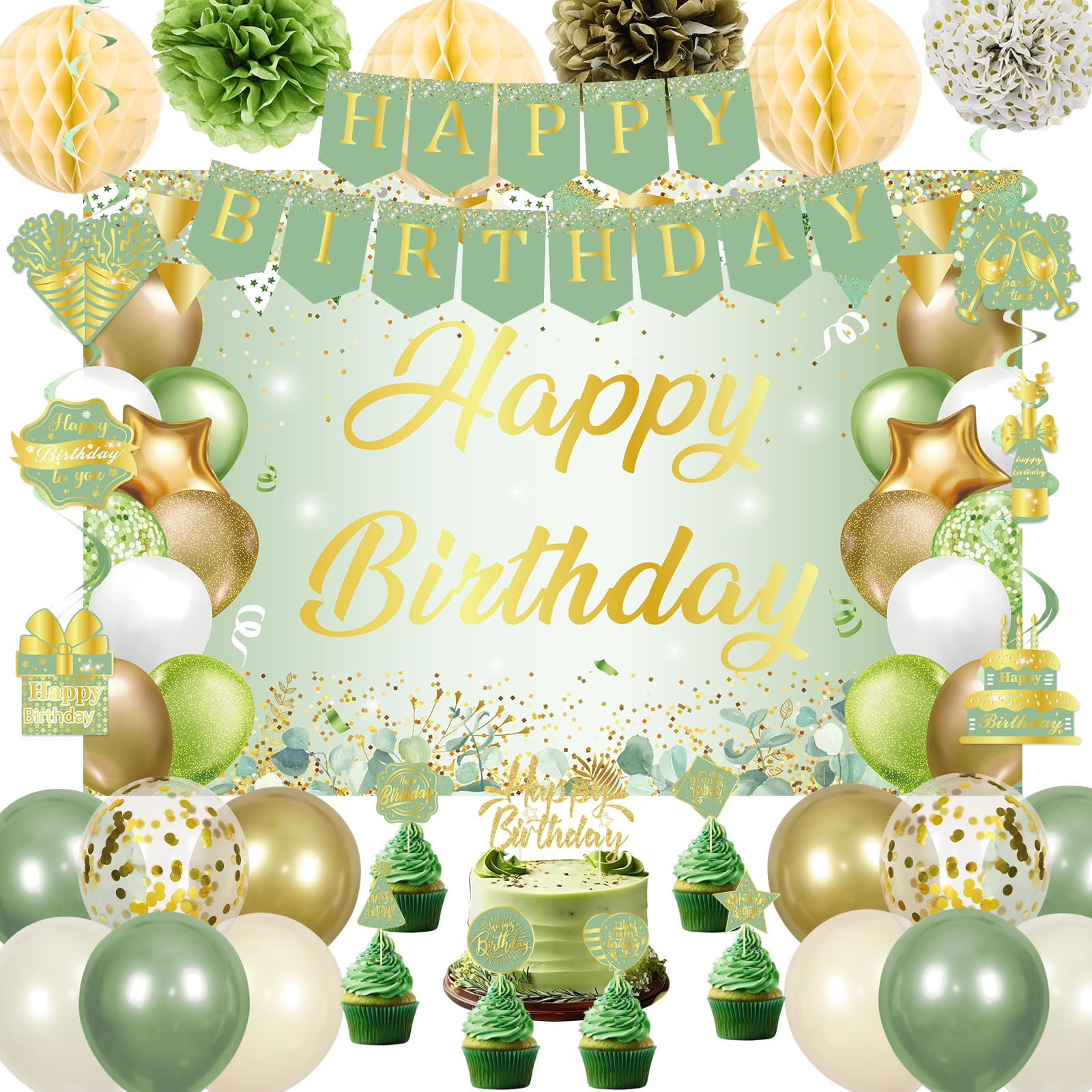 Sage Green Birthday Decoration Green KKS1 Happy Birthday Decorations ...