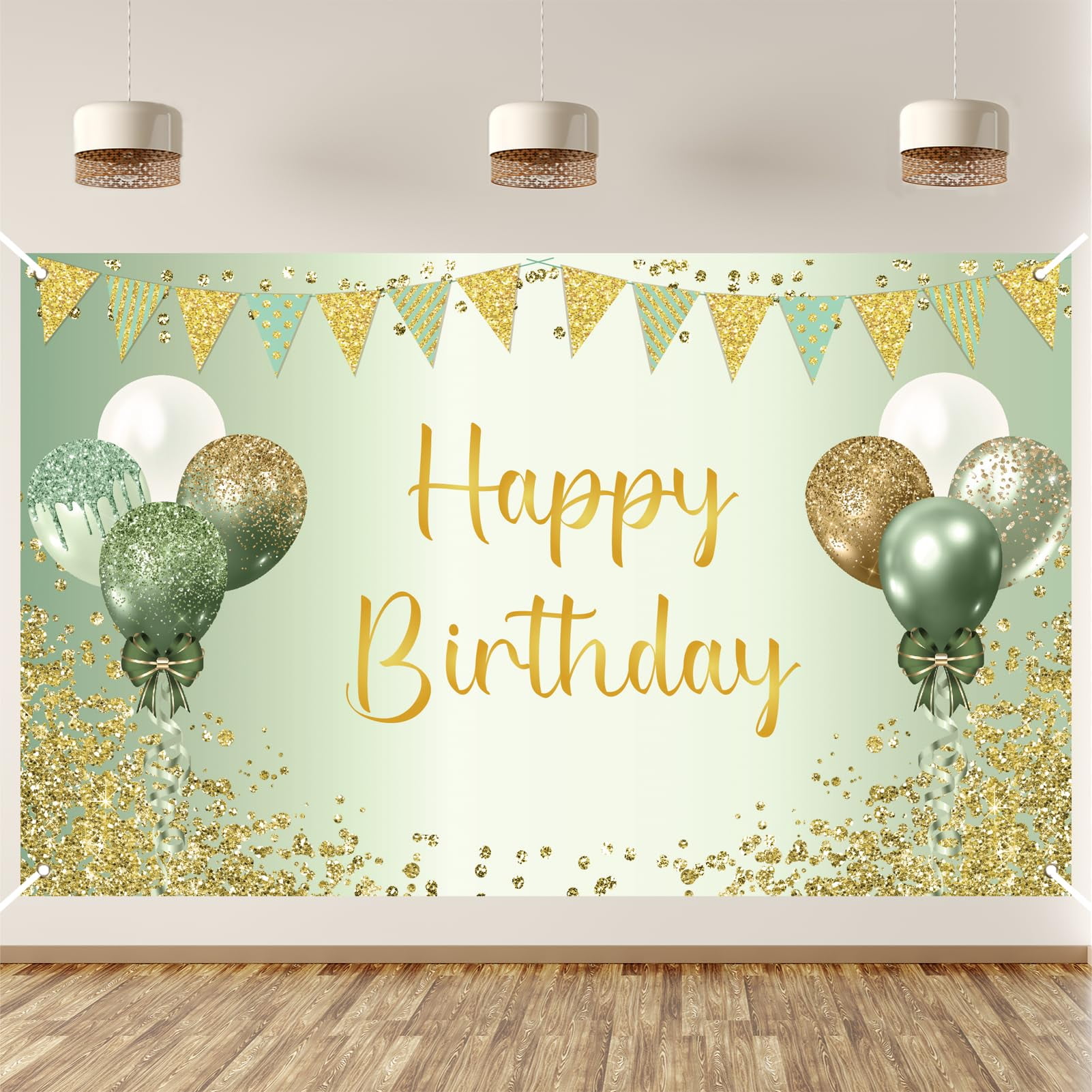 Sage Green Birthday Decorations - Banner, Backdrop MHD1& Signs for Her ...