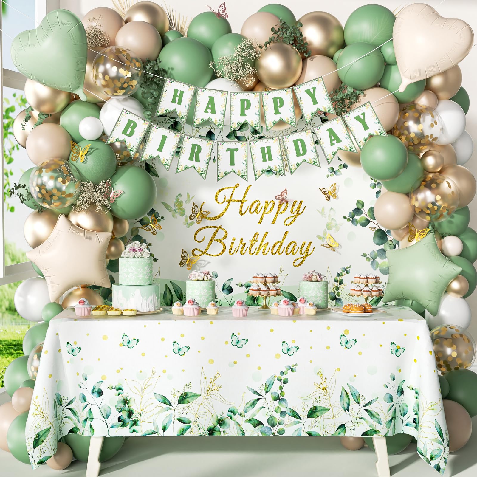 Sage Green Birthday Decorations with Gold KKS1 Nude Sage Green Foil ...