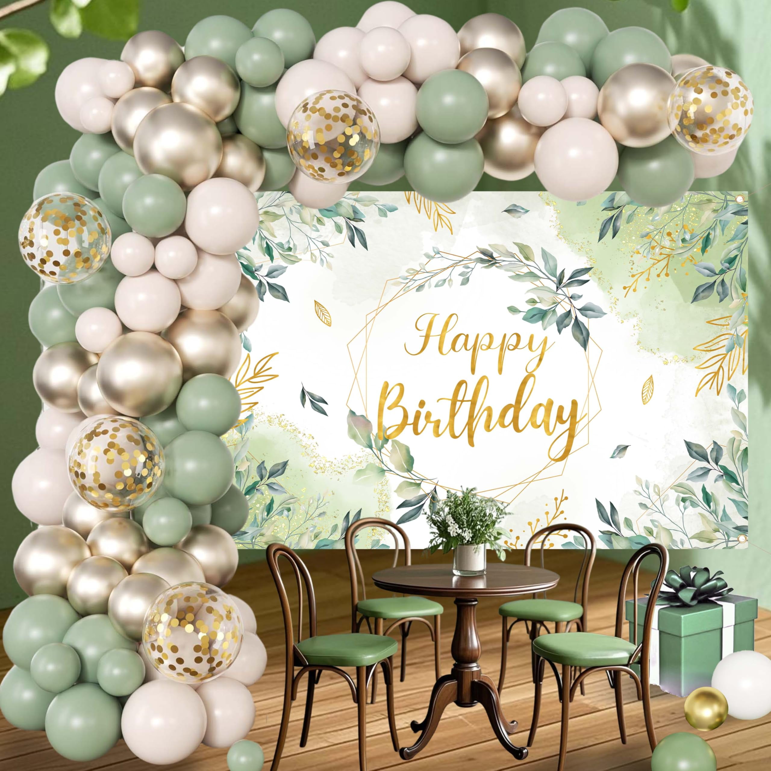 Sage Green Birthday Decorations KEF16 for Women Girls,Happy Birthday ...