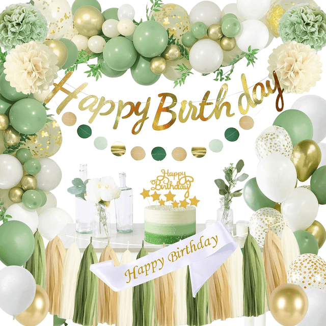 Sage Green Birthday Party Decorations Green Party Supplies Green ...