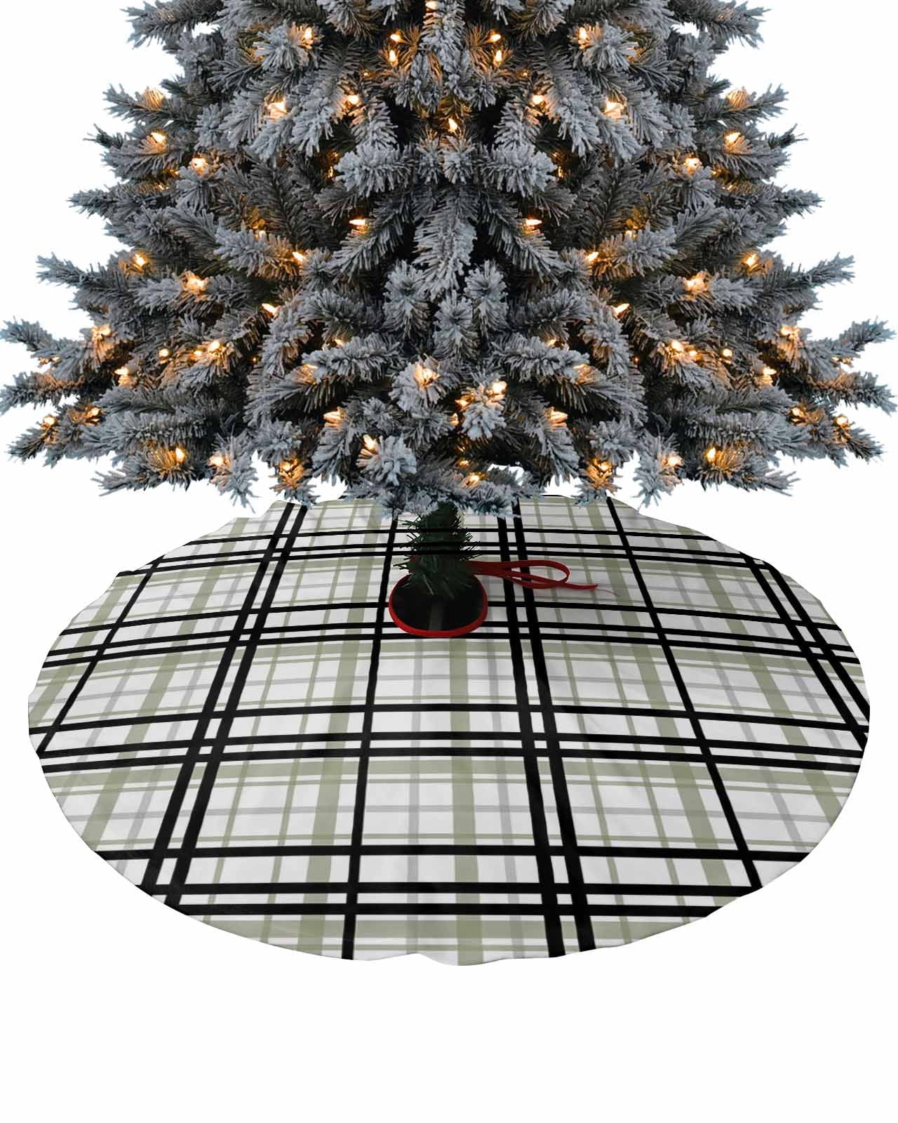 Sage Green Black Grey Plaid Christmas Tree Skirt 48 Inches Large ...