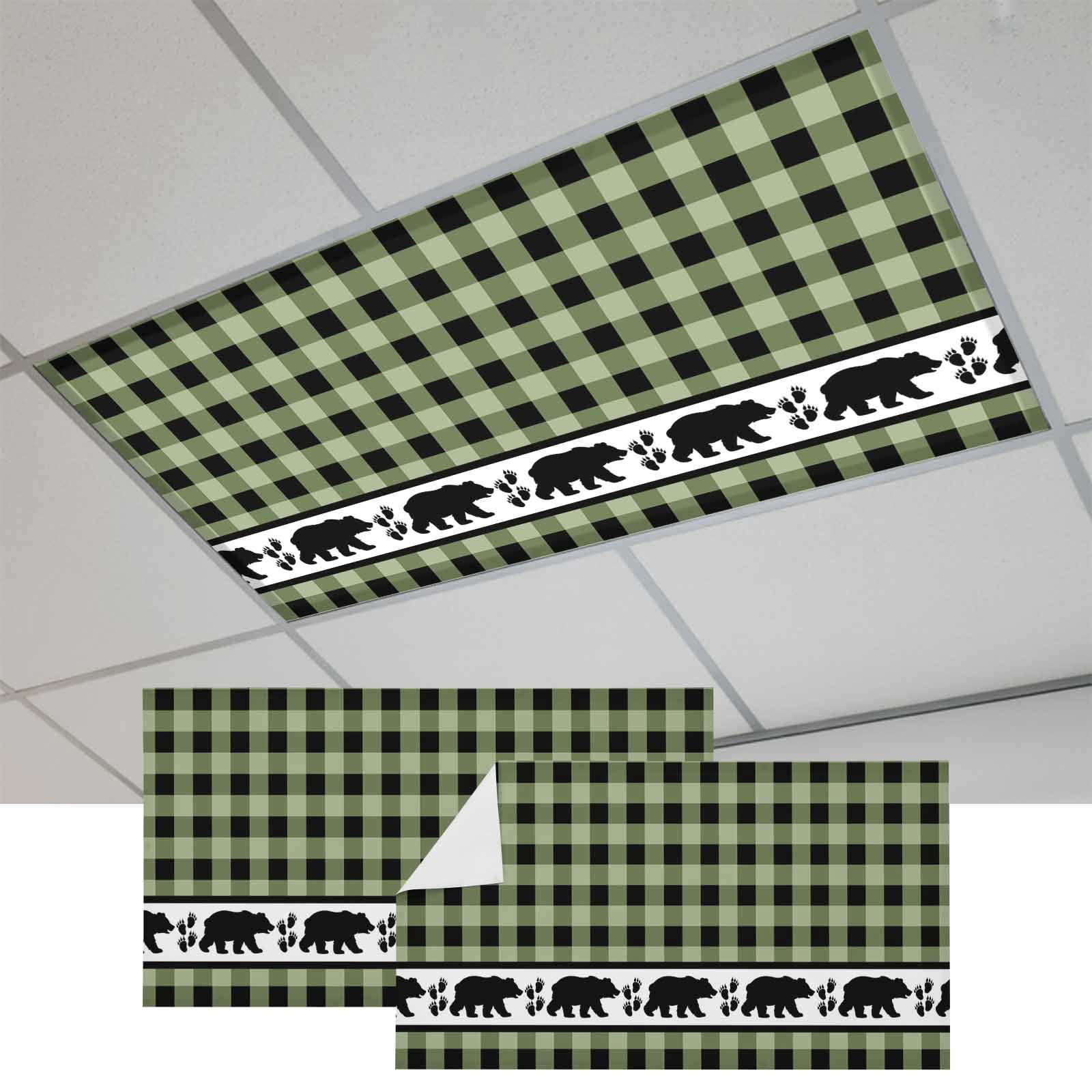 Sage Green Black Magnetic Fluorescent Light Covers for Ceiling Lights ...