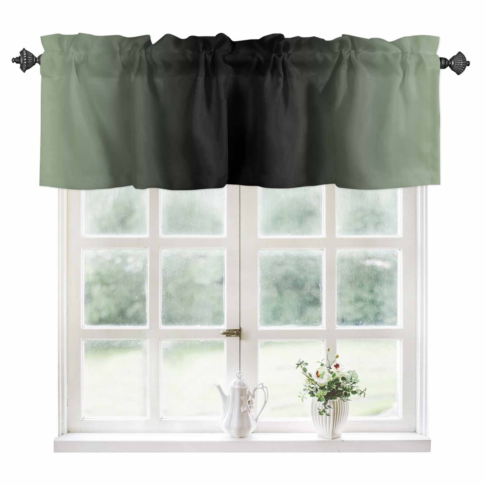 Sage Green Black Ombre Kitchen Valances for Windows 54x18 Inch Kitchen ...