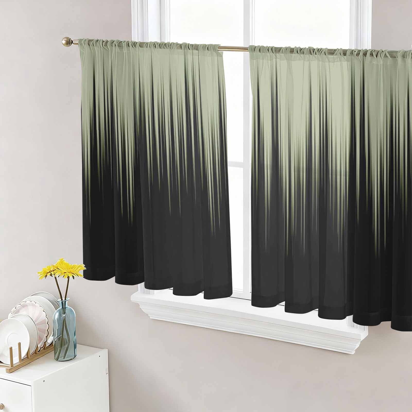 Sage Green Black Ombre Sheer Curtains 45 Inch Length 2 Panels Set ...