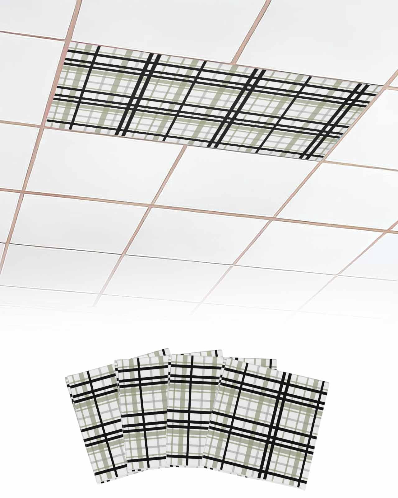 Sage Green Black Plaid Fluorescent Light Covers for Ceiling Lights 4x2 ...