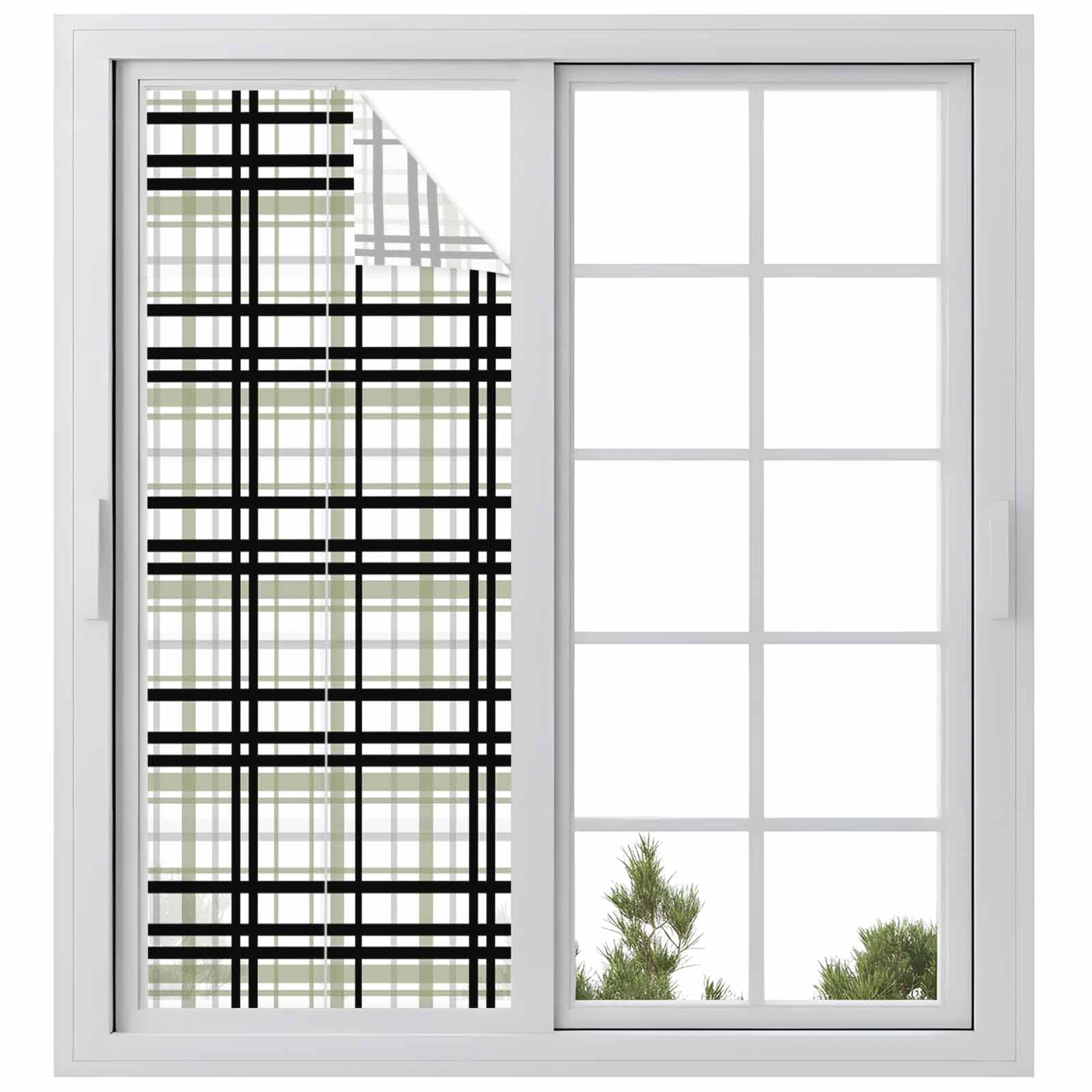 Sage Green Black Plaid Window Privacy Film, Farmhouse Green Black ...