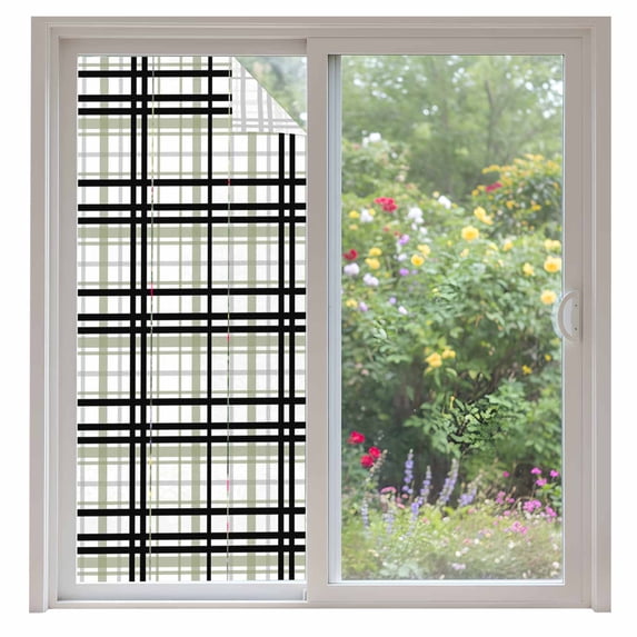 Sage Green Black Plaid Window Privacy Film, Farmhouse Green Black ...