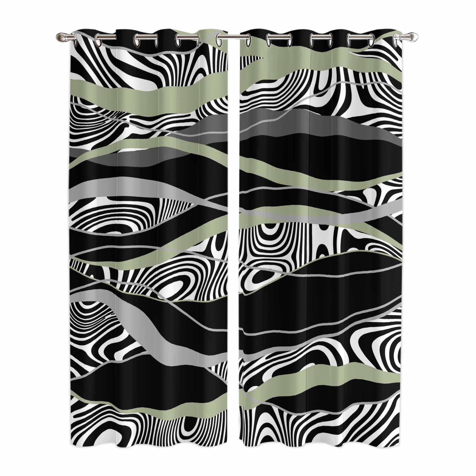 Sage Green Black Stripes Kitchen Curtains Window Panels, Grey Abstract ...