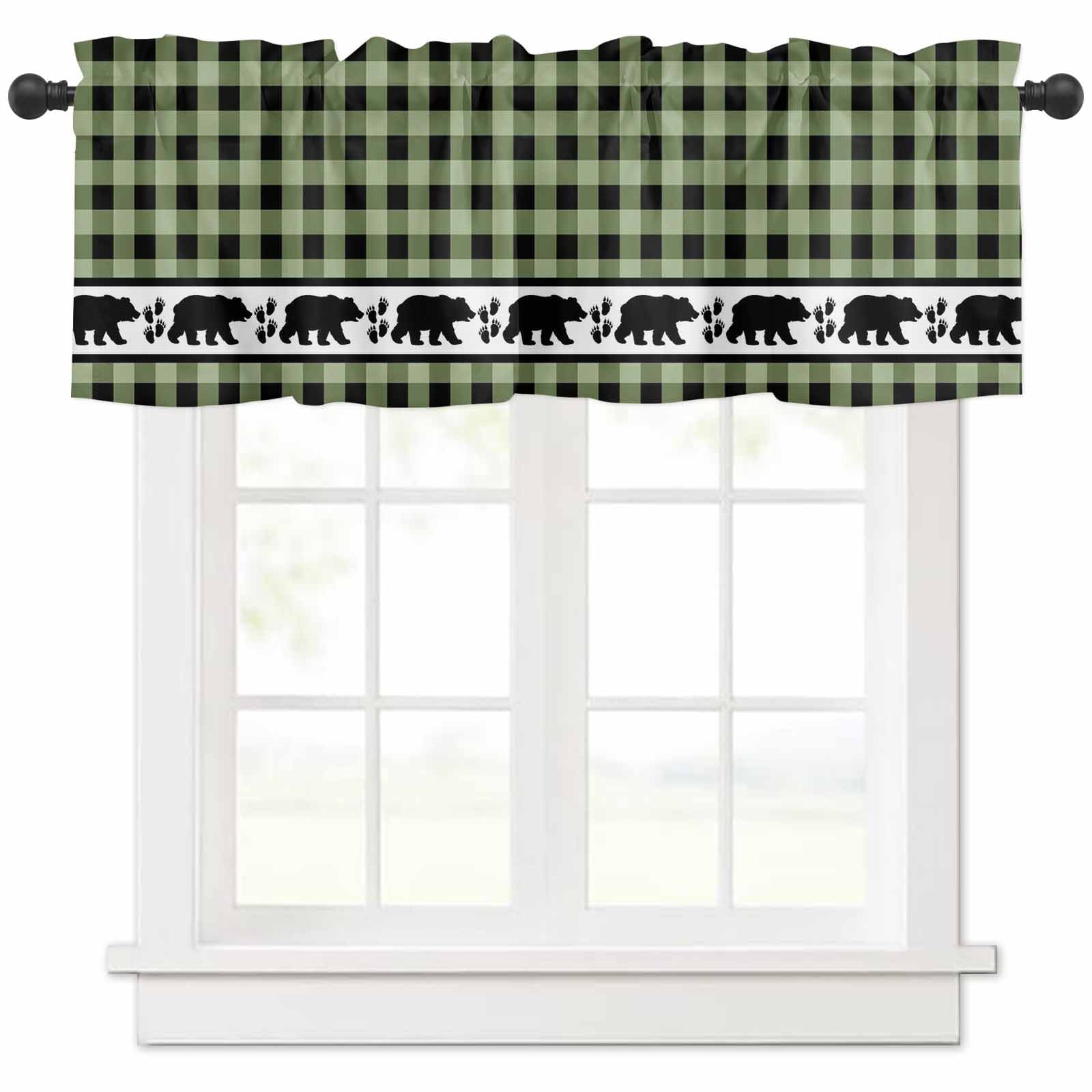 Sage Green Black Valances for Windows Farmhouse Kitchen Curtains ...