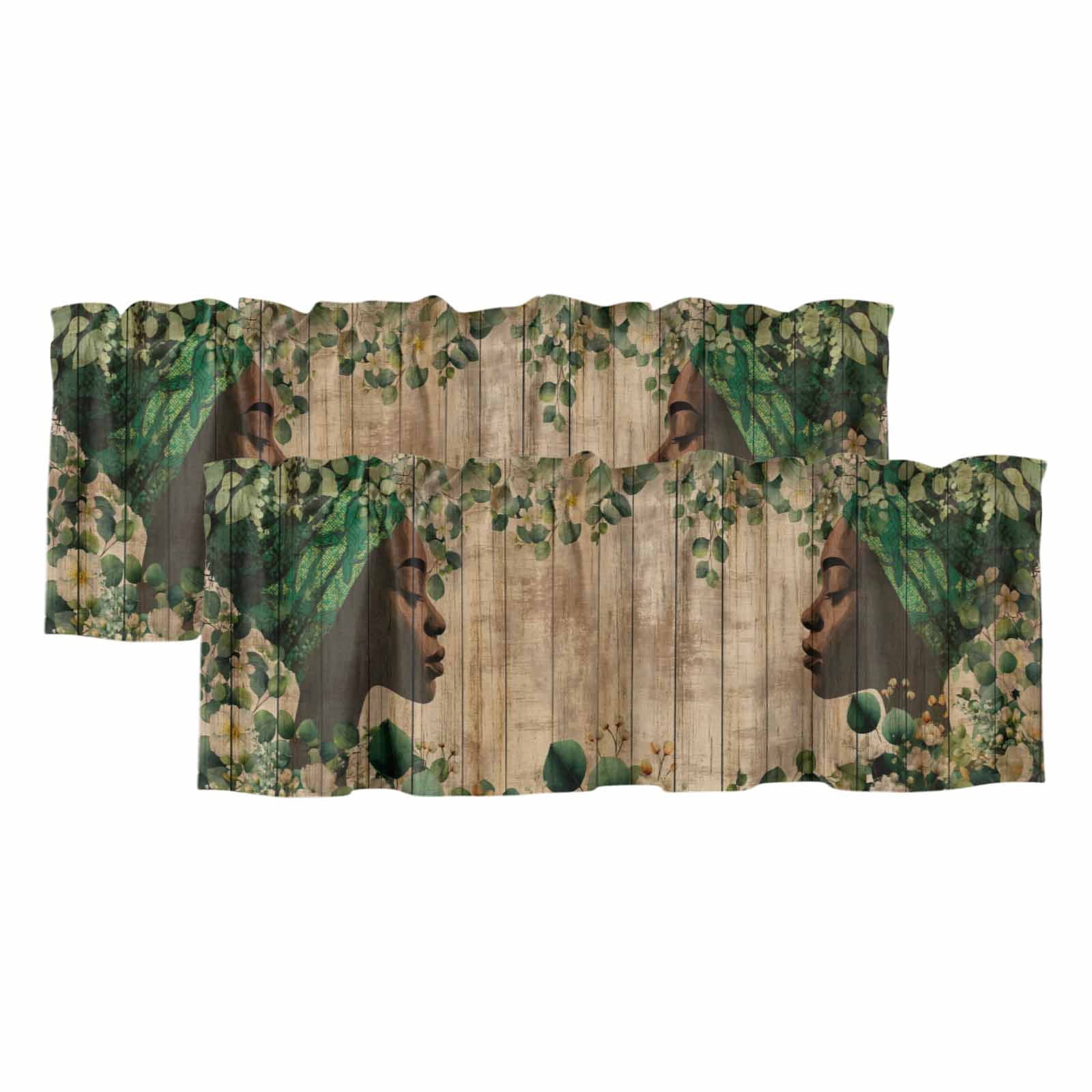 Sage Green Black Women Curtain Valances for Windows, Kitchen Valance ...