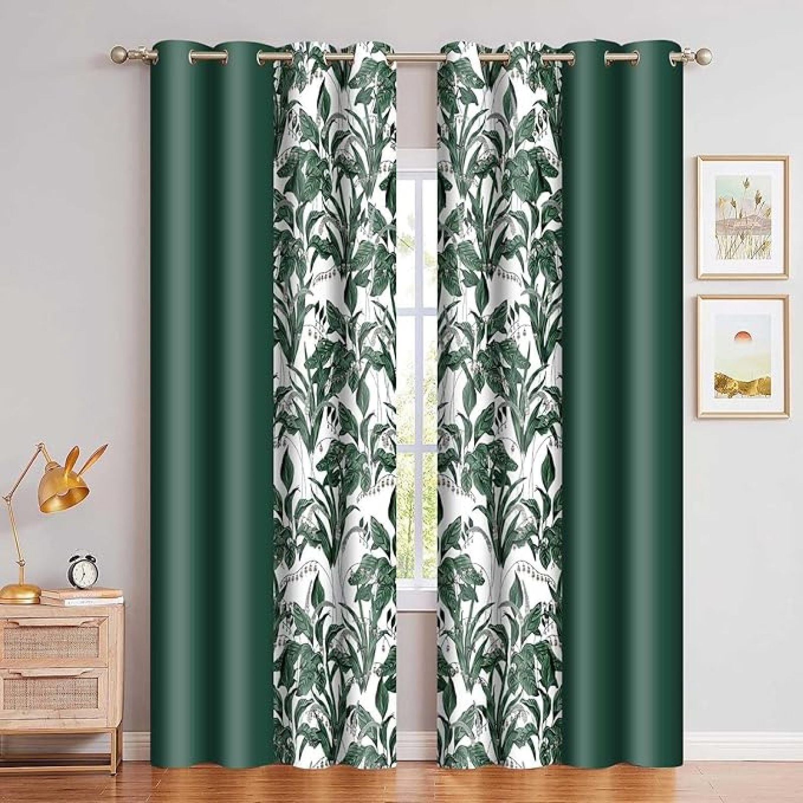Sage Green Blackout Curtains Solid Color Patchwork Botanical Patterns ...