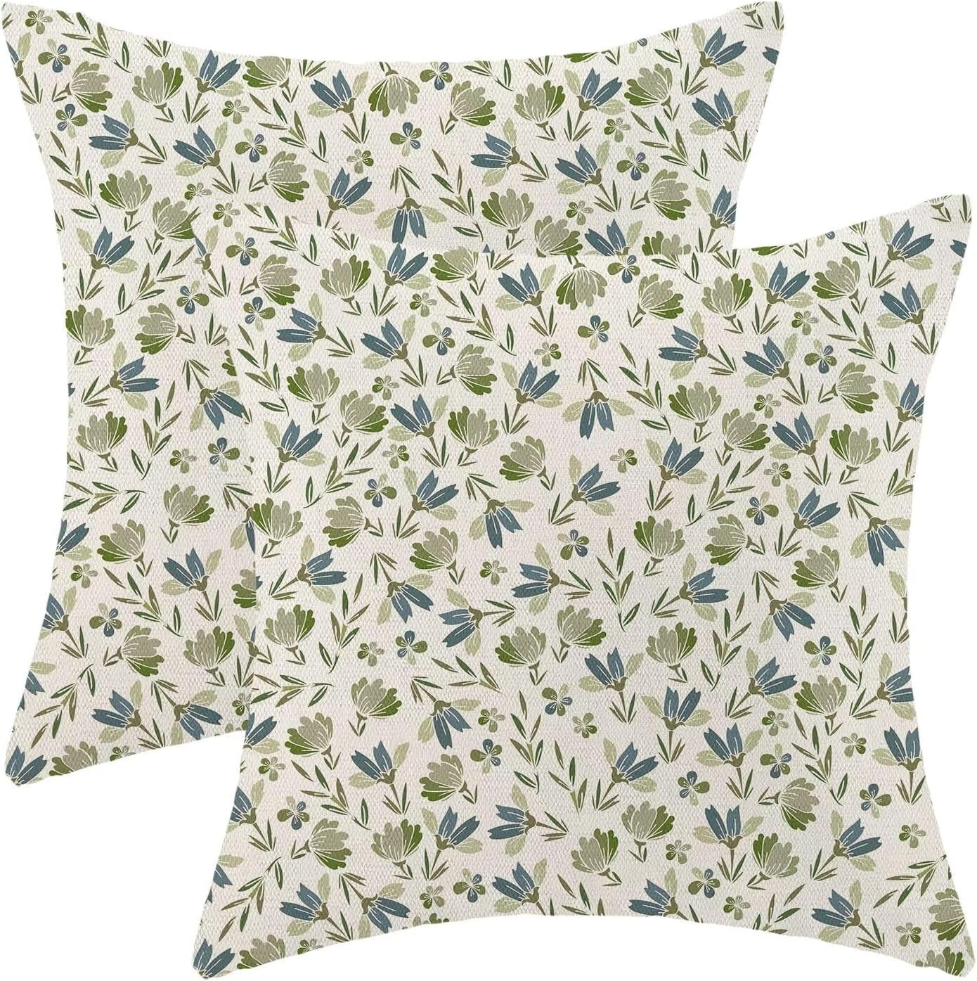 Sage Green Blue Daisy Floral Pillow Covers 18x18 Inch Set of 2, Vintage ...