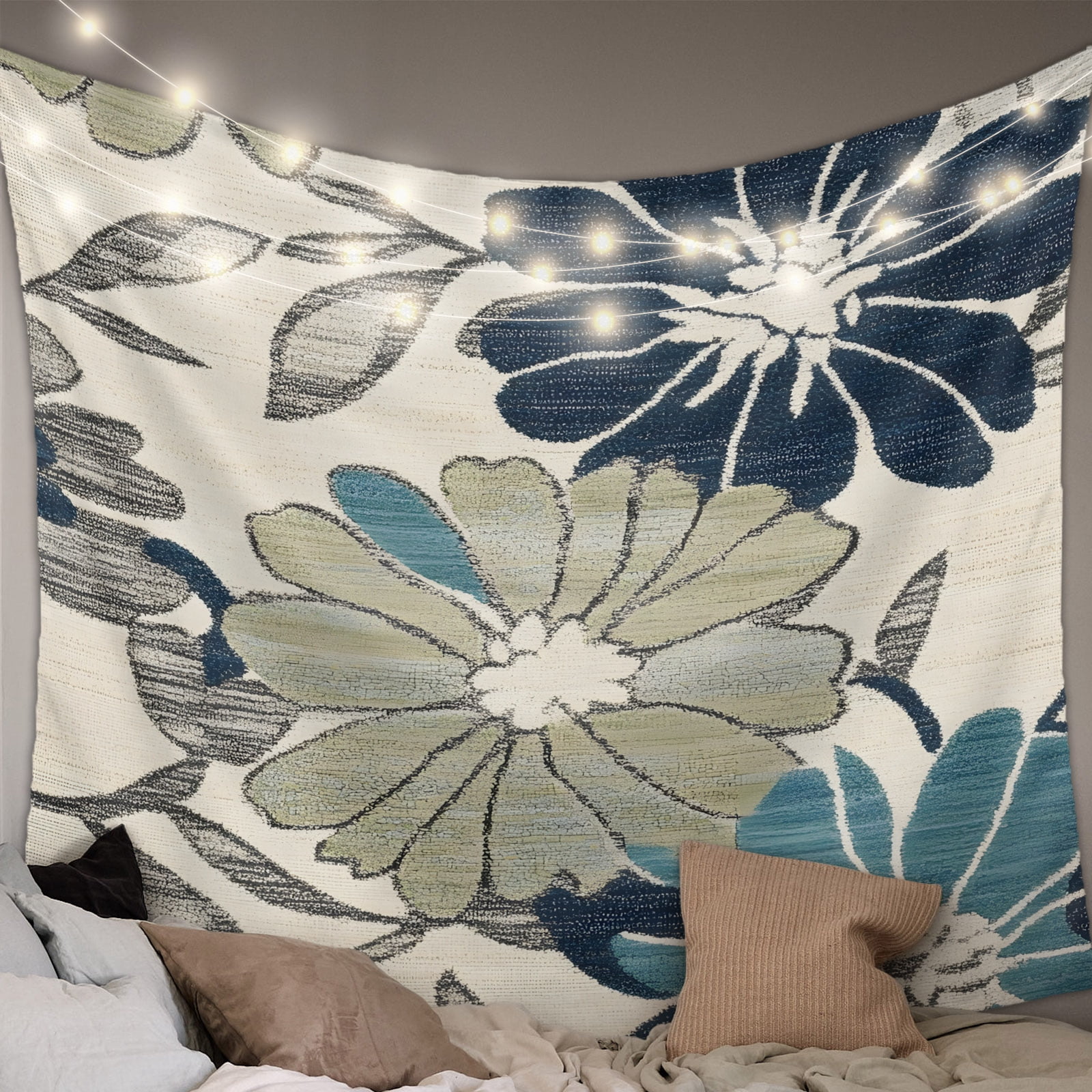 Sage Green Blue Floral Tapestry for Bedroom Wall Hanging Tapestry ...