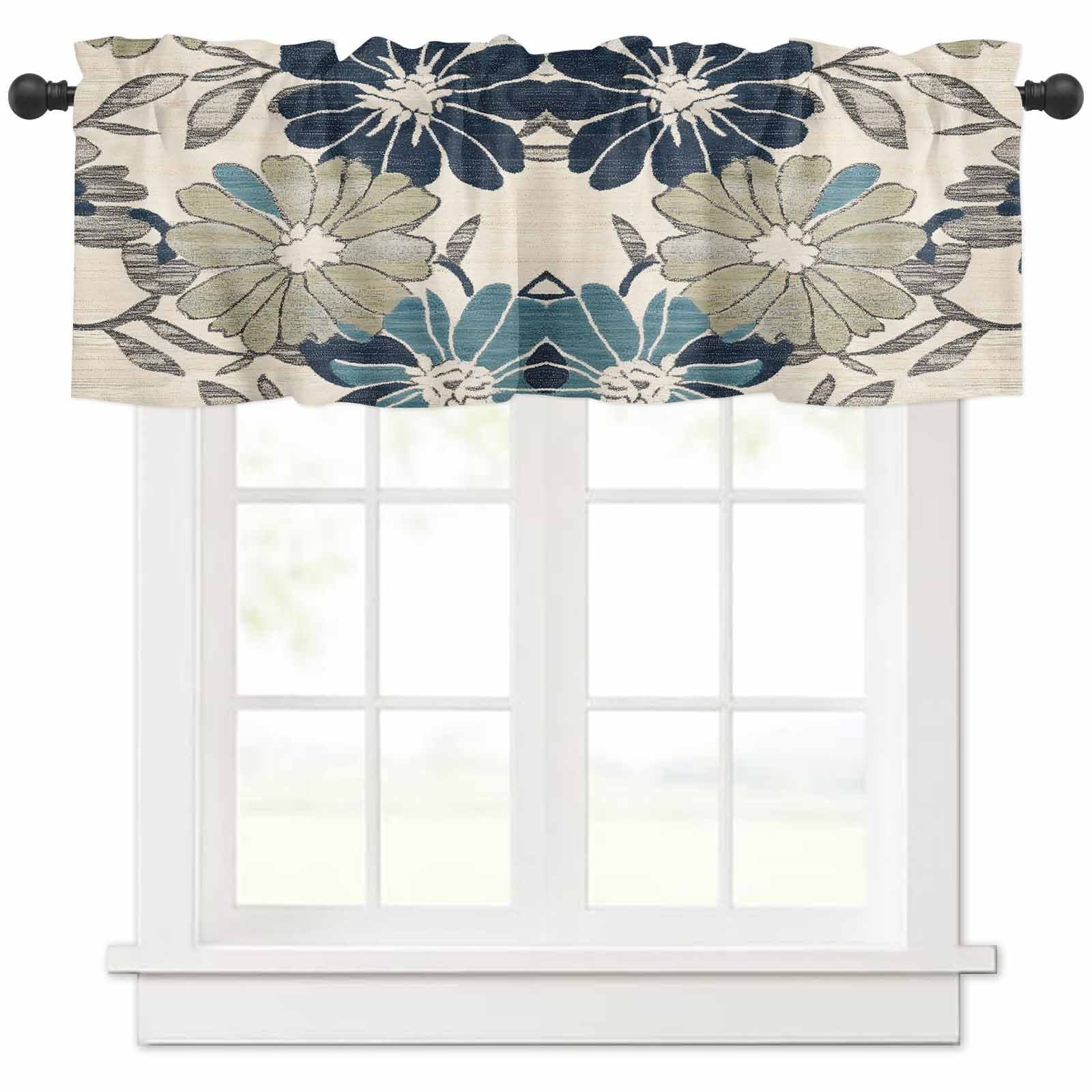 Sage Green Blue Floral Valances for Windows Farmhouse Kitchen Curtains ...