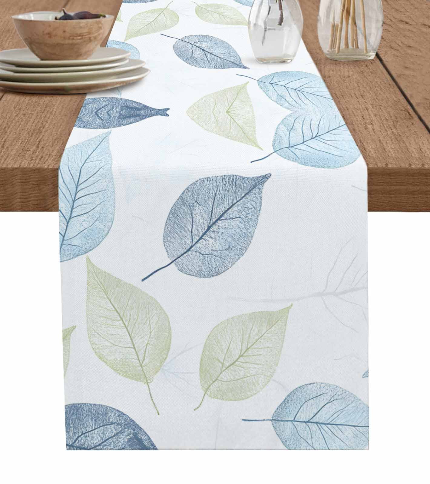 Sage Green Blue Leaves Burlap Cotton Table Runner 14x72 Inches Long ...
