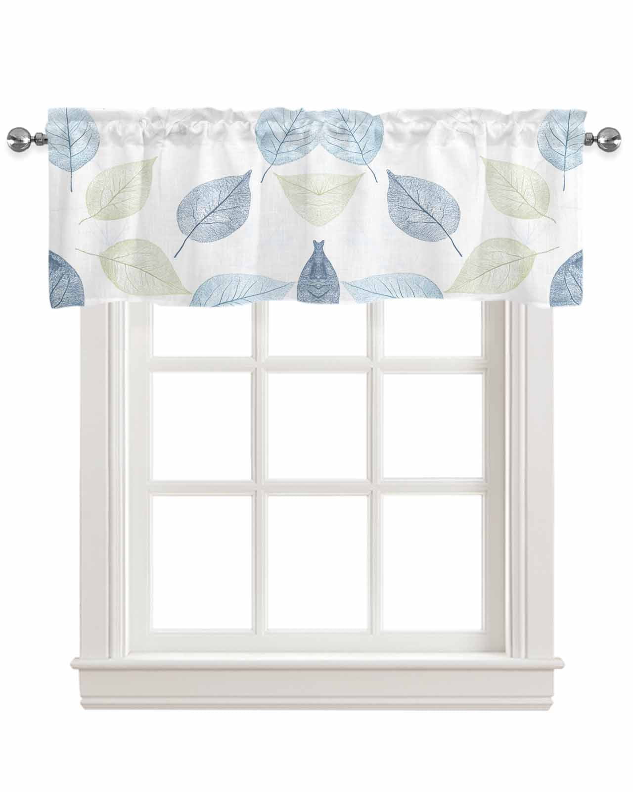 Sage Green Blue Leaves Kitchen Valances for Windows Farmhouse Linen ...