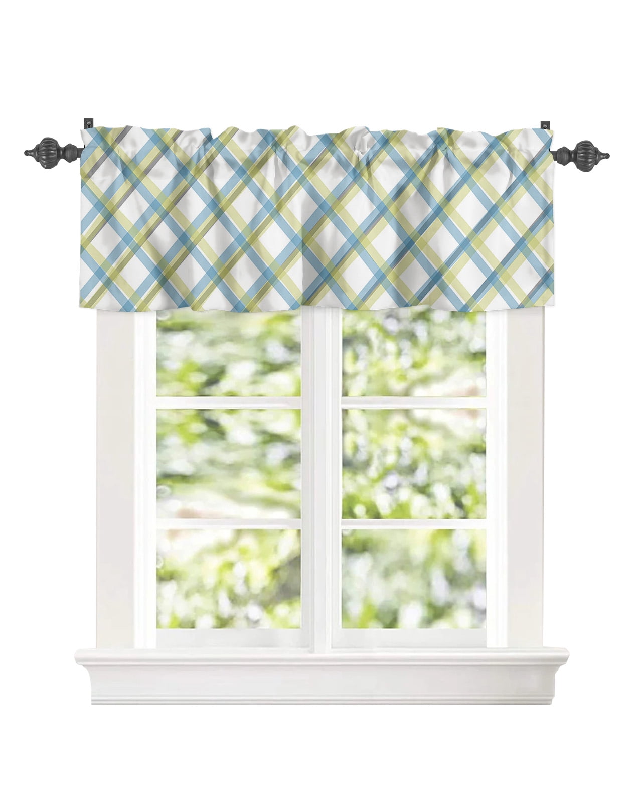 Sage Green Blue Stripe White Plaid Window Treatment Panel for Living ...