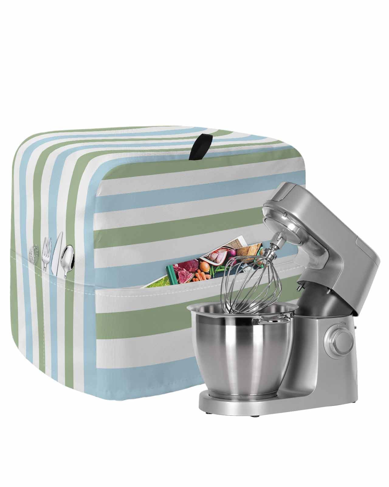 Sage Green Blue Striped Stand Mixer Dust Cover with Storage Pocket ...