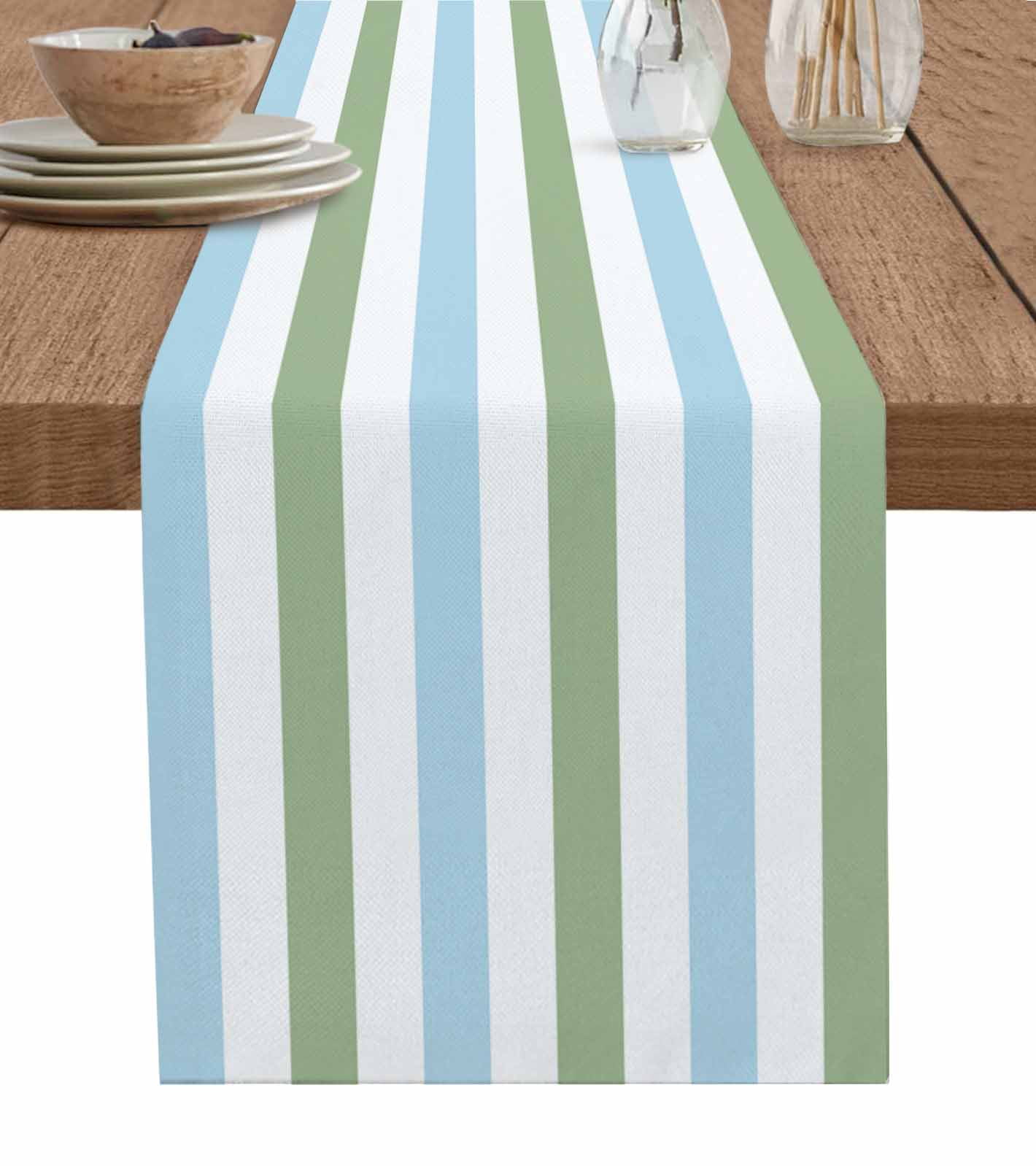 Sage Green Blue Stripes Table Runner Wedding r Table Cover Holiday ...