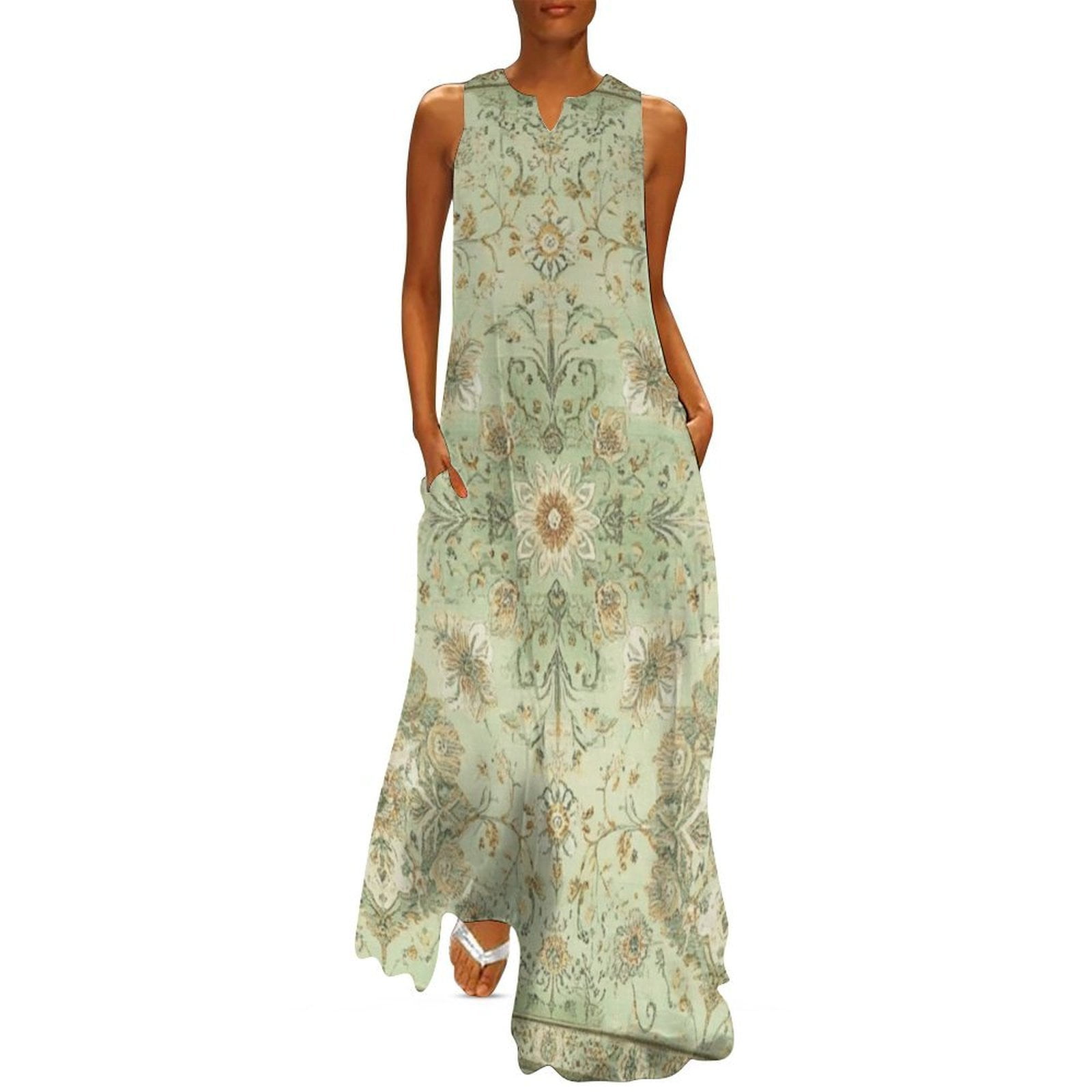 Sage Green Bohemian Large Bloom Long Dress luxury evening dresses women ...