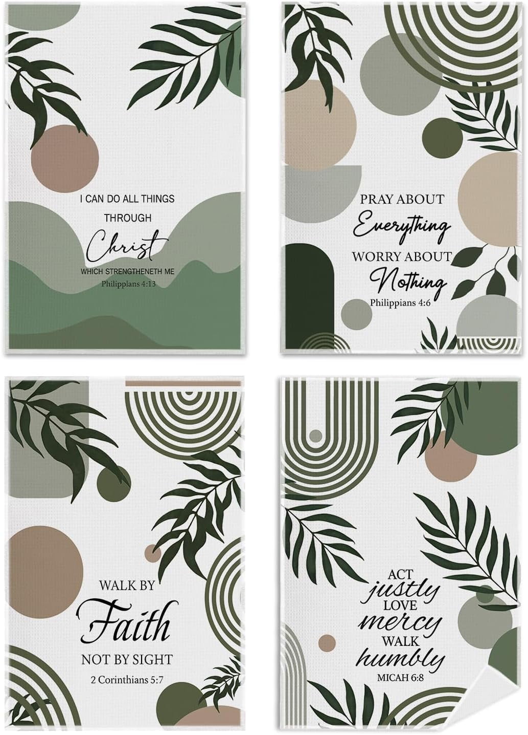 Sage Green Boho Christian Kitchen Towels Set of 4, Bible Verse ...