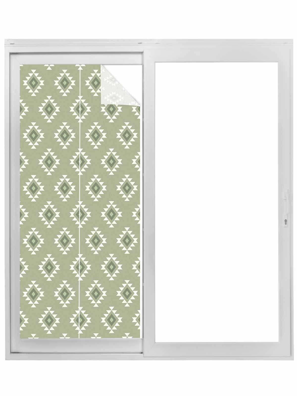 Sage Green Boho Geometric Window Privacy Film Stained Glass Window Film ...