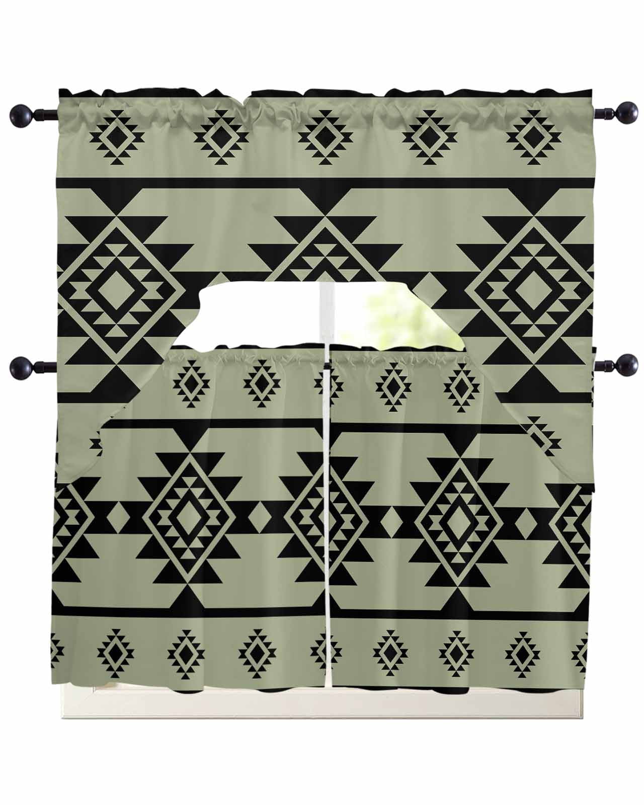 Sage Green Boho Kitchen Curtains Swag Valance and Tier Curtains Set 24 ...
