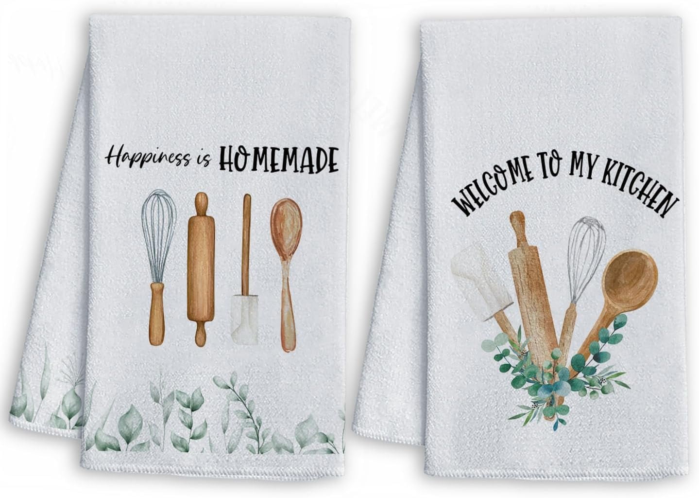 Sage Green Boho Kitchen Towels Set of 2 - Sage Green Plants Botanical Prints Eucalyptus Leaves ...