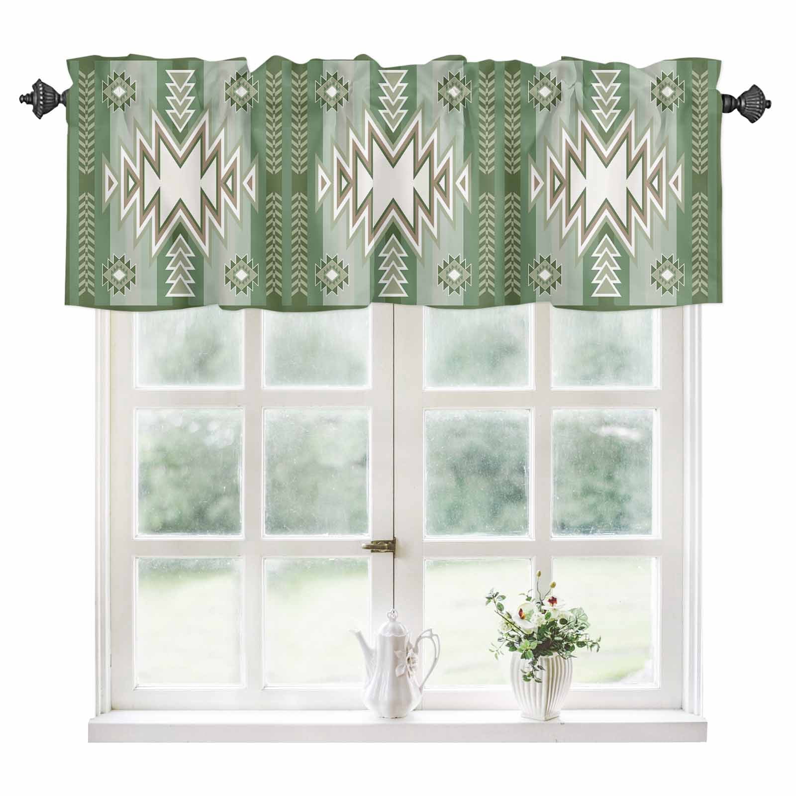 Sage Green Boho Kitchen Valances for Windows 60x18 Inch Kitchen ...