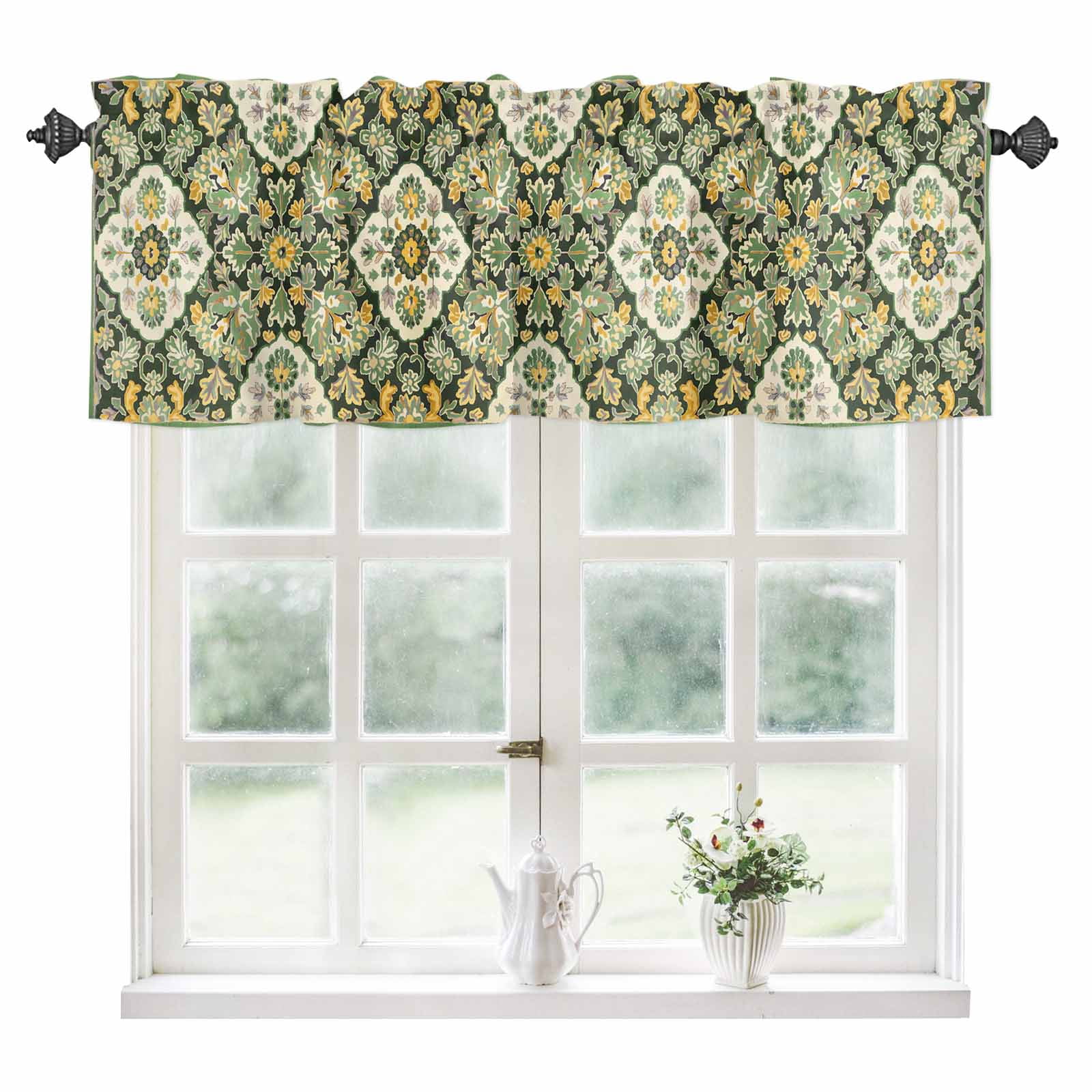 Sage Green Boho Kitchen Valances for Windows 60x18 Inch Kitchen ...
